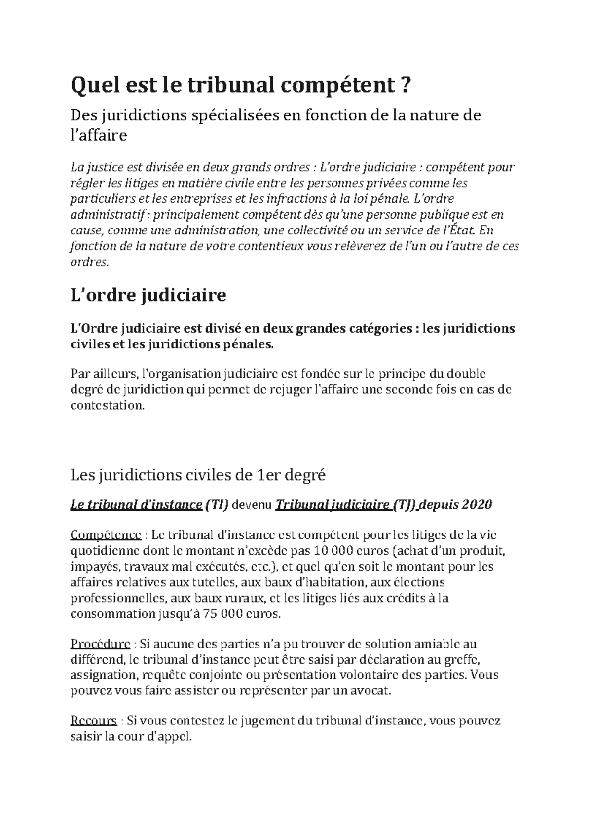 Quel est le tribunal compétent - Quel est le tribunal compétent? Des ...