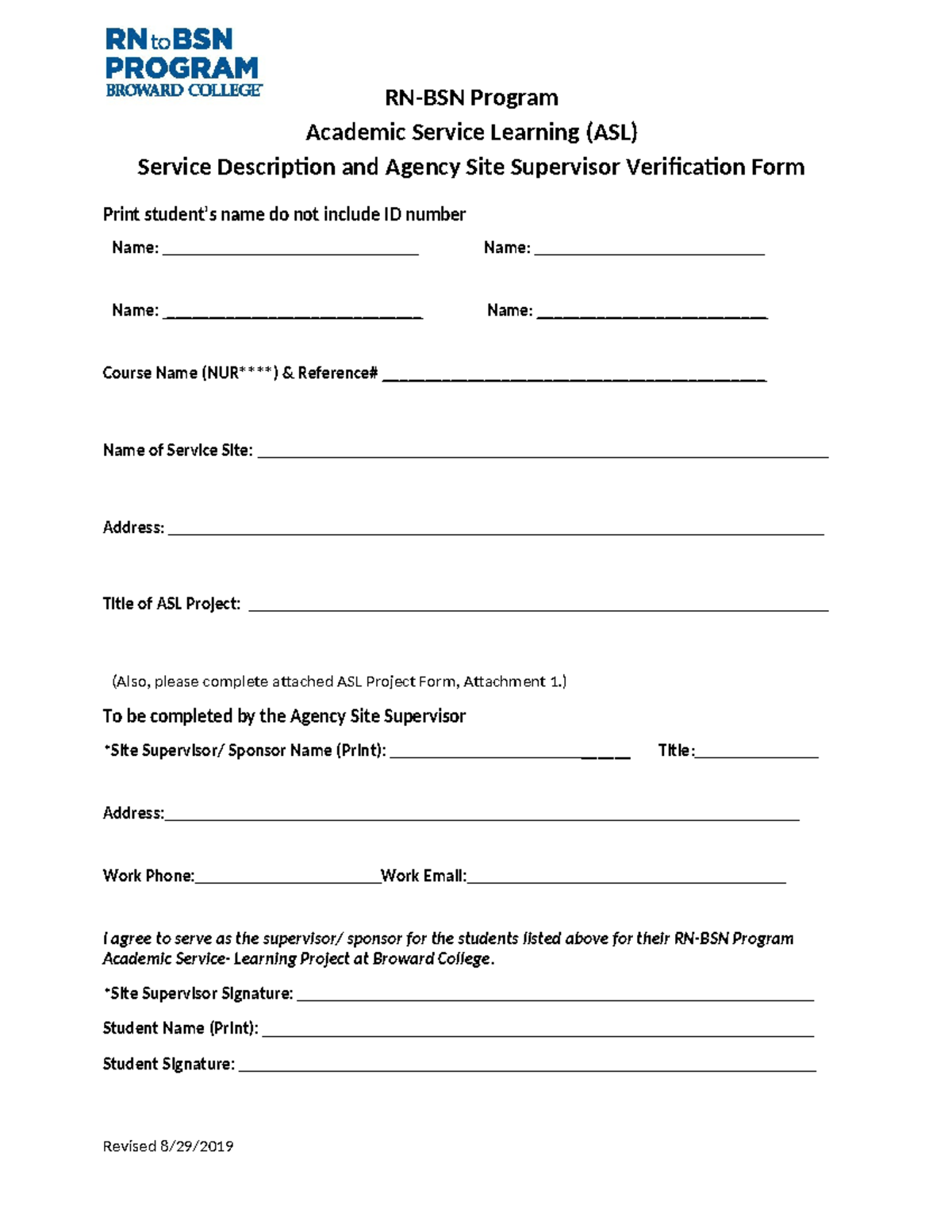 ASL Service Description and Agency Site Supervisor Verfication Form ...