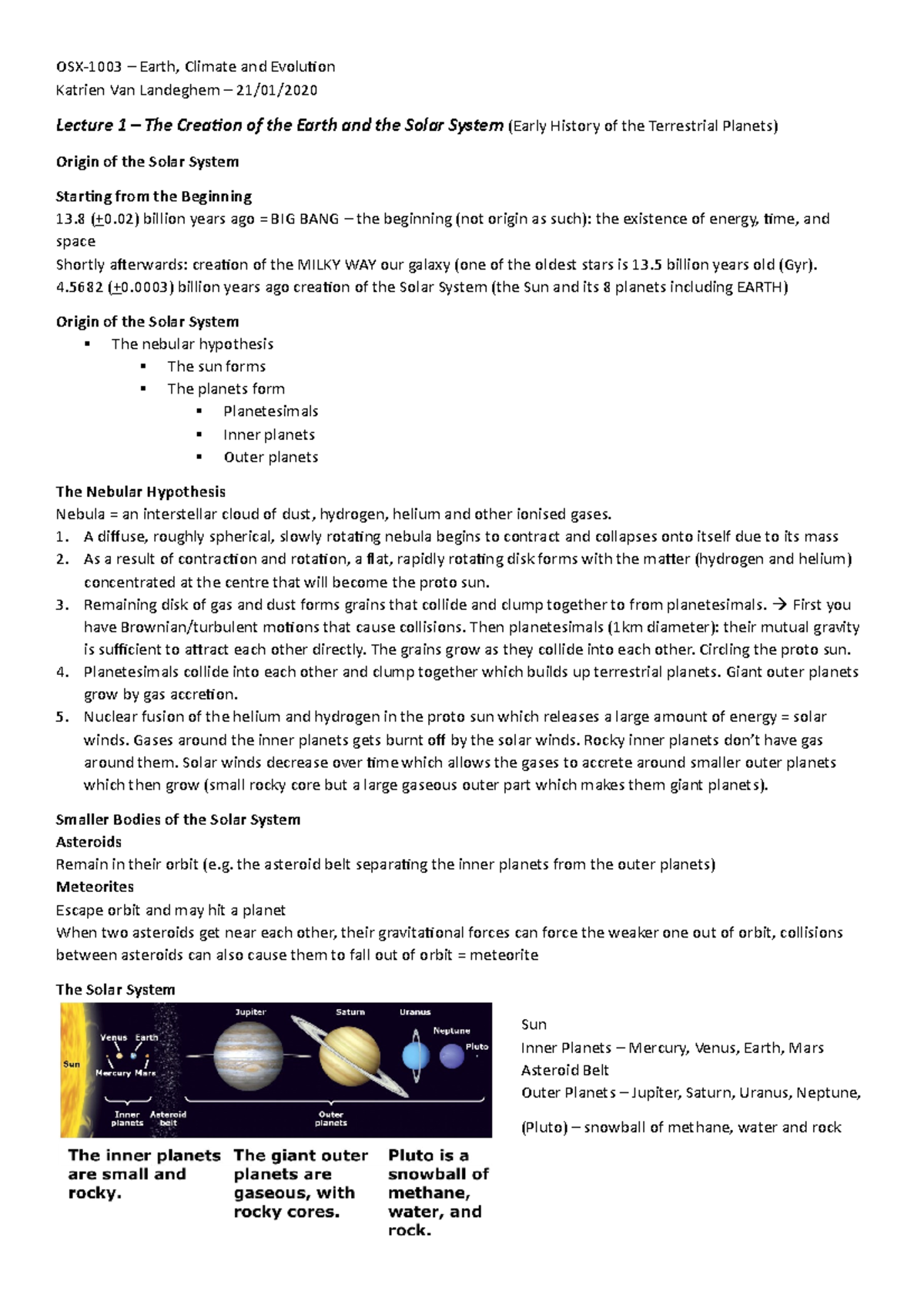 Lecture 1 - Earth and Solar System - OSX-1003 – Earth, Climate and ...