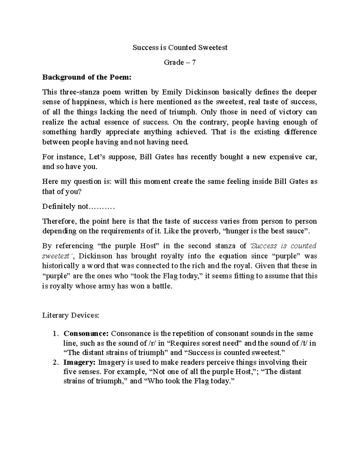 Success is Counted Sweetest - Success is Counted Sweetest Grade – 7 ...