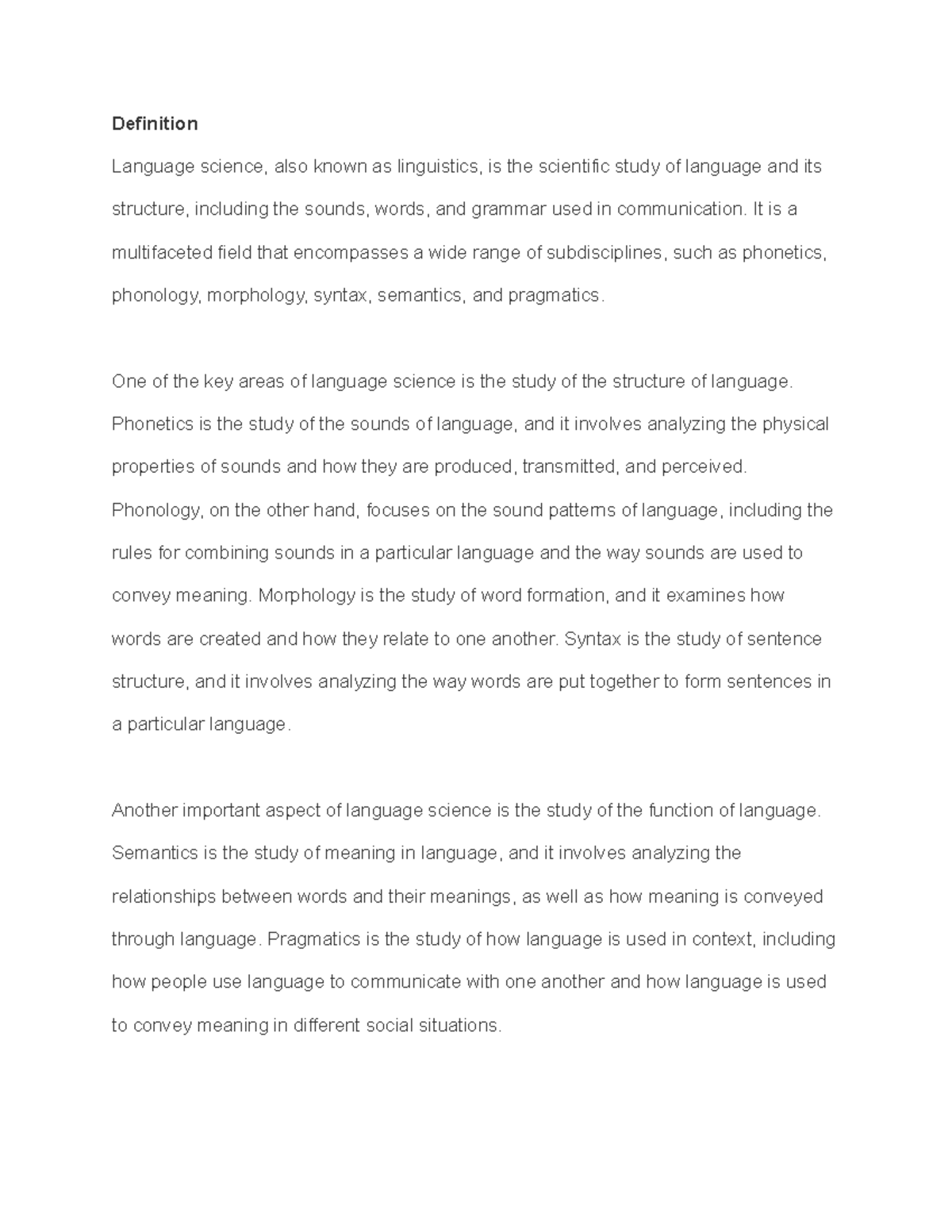 Language science course outline definition, the structure of language ...