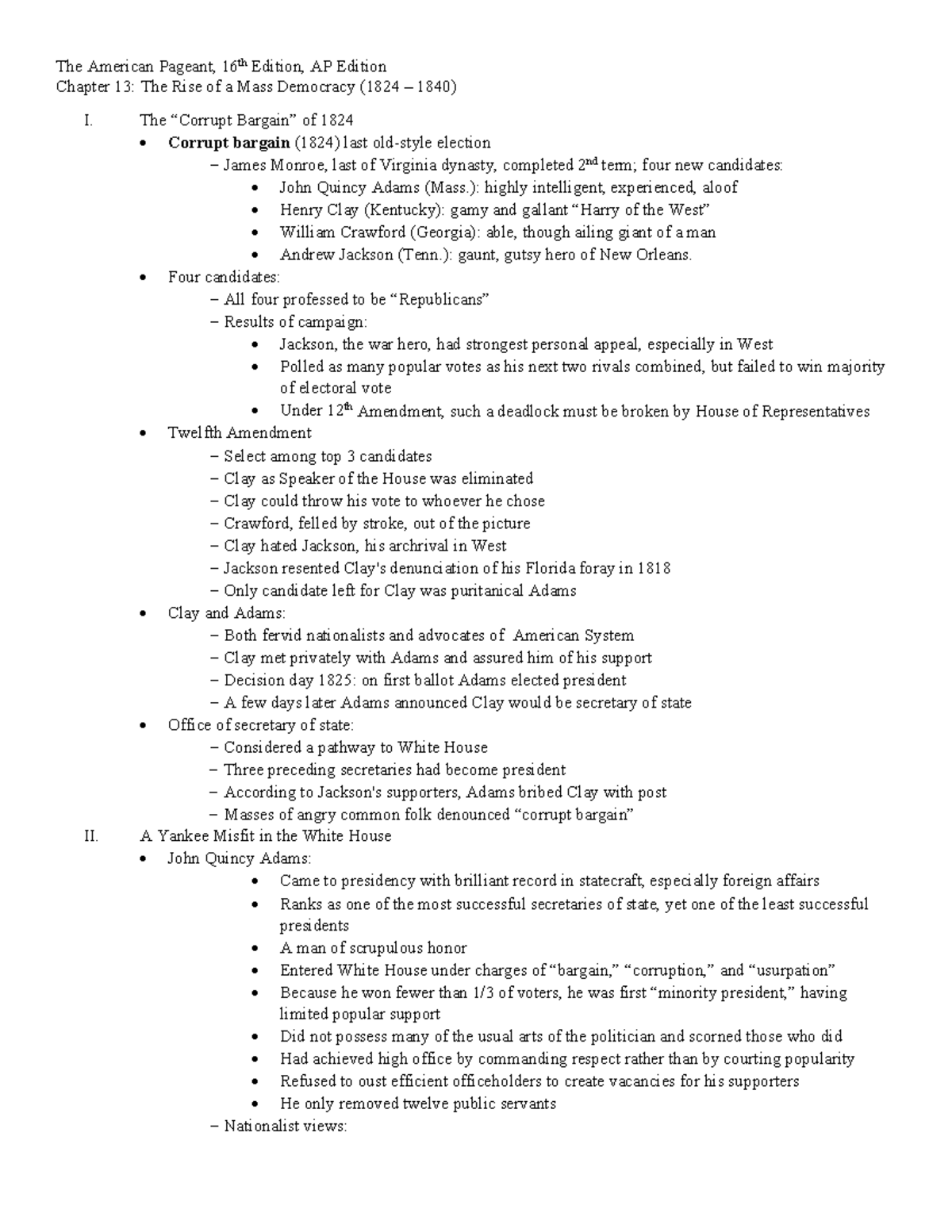 Chapter 13 - The Rise of a Mass Democracy - The “Corrupt Bargain” of ...