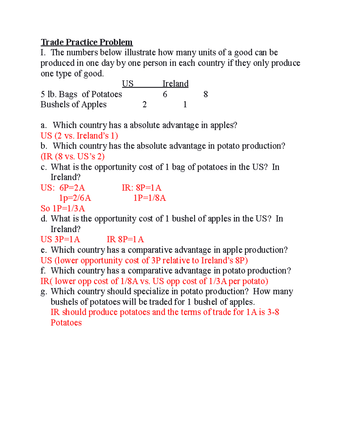 3b Trade Practice Problems key - Trade Practice Problem I. The numbers ...