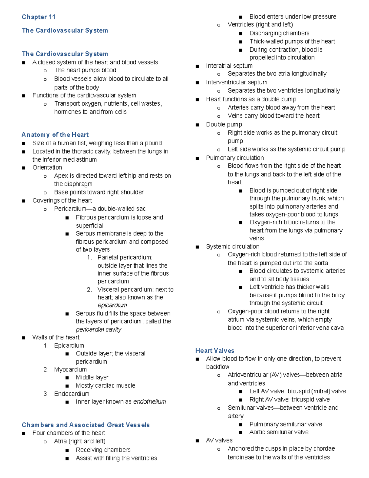 CHAP11 Cardiovascular System - Chapter 11 The Cardiovascular System The ...