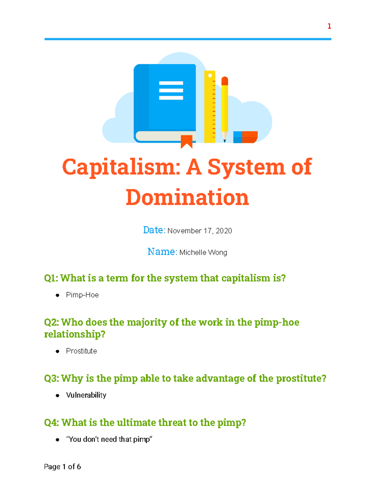 Capitalism A System of Domination Worksheet - Capitalism: A System of ...