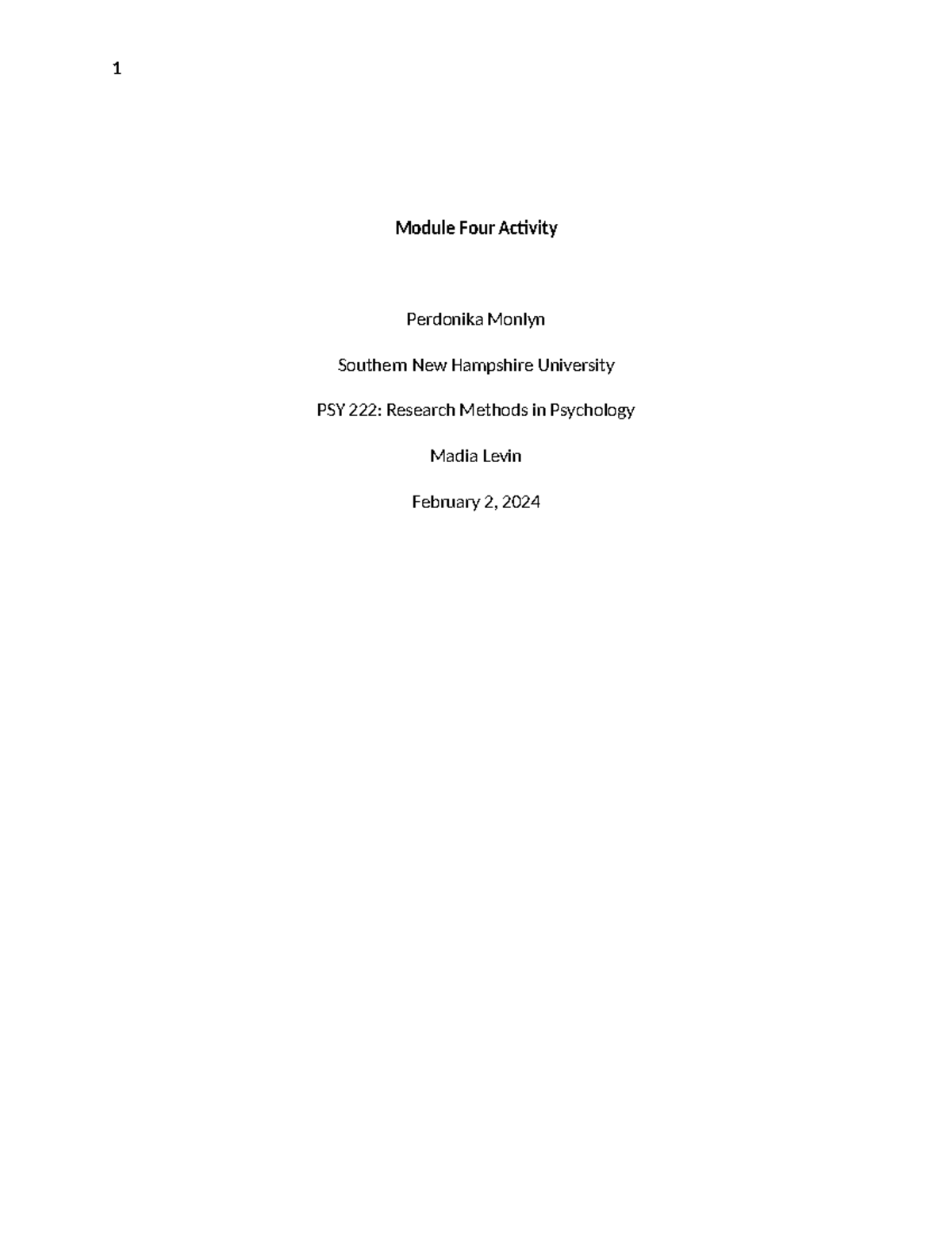 PSY222 Module Four Activity - Module Four Activity Perdonika Monlyn Southern New Hampshire - Studocu