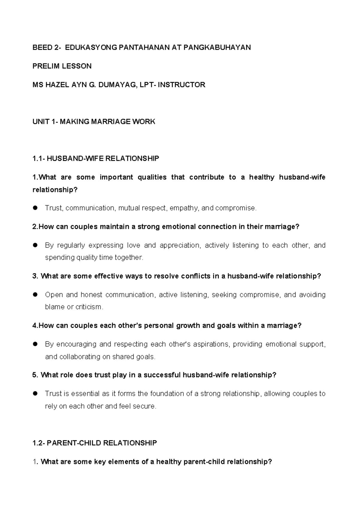 BEED2 EPP1 Lesson Prelim - BEED 2- EDUKASYONG PANTAHANAN AT PANGKABUHAYAN PRELIM LESSON MS HAZEL ...