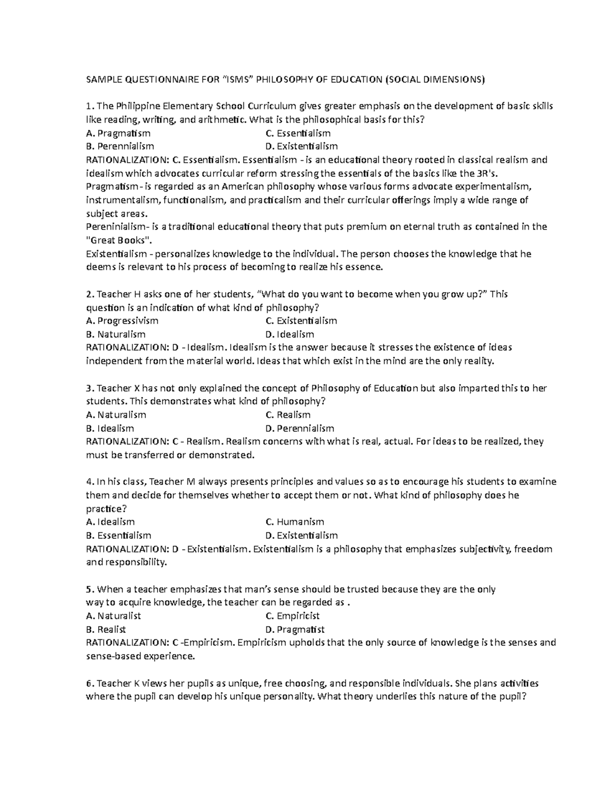 Blept - LET REVIEW MATERIALS - SAMPLE QUESTIONNAIRE FOR “ISMS ...