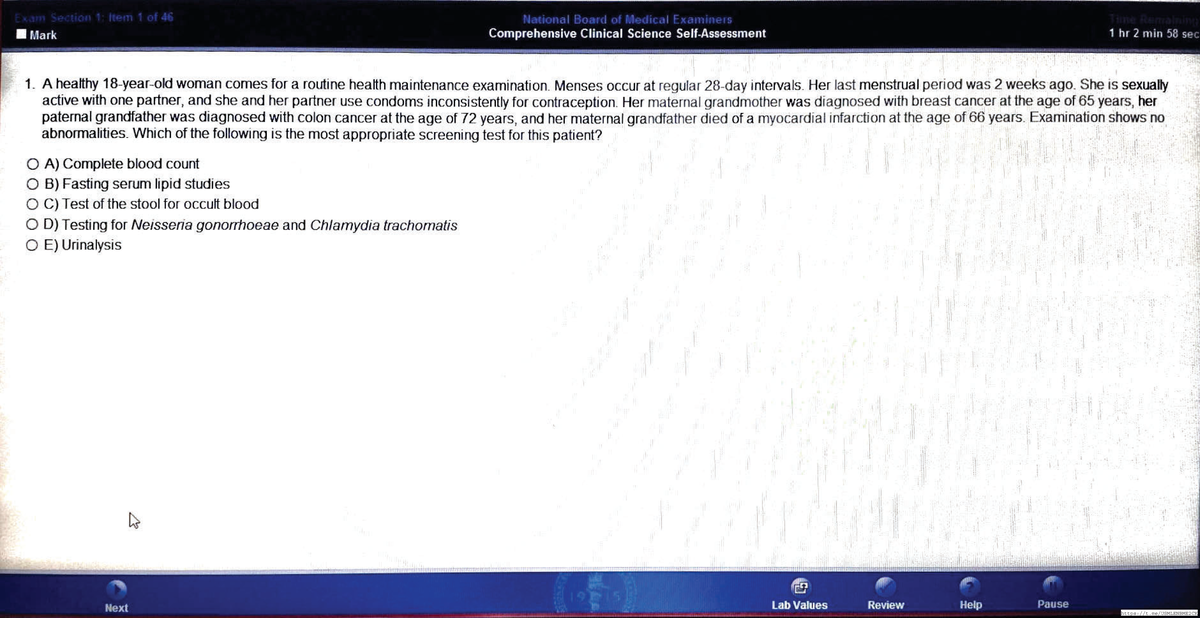 NBME 6 - Questions [cleaned, searchable] - Exam Section 1 Item 1 of 46 ...
