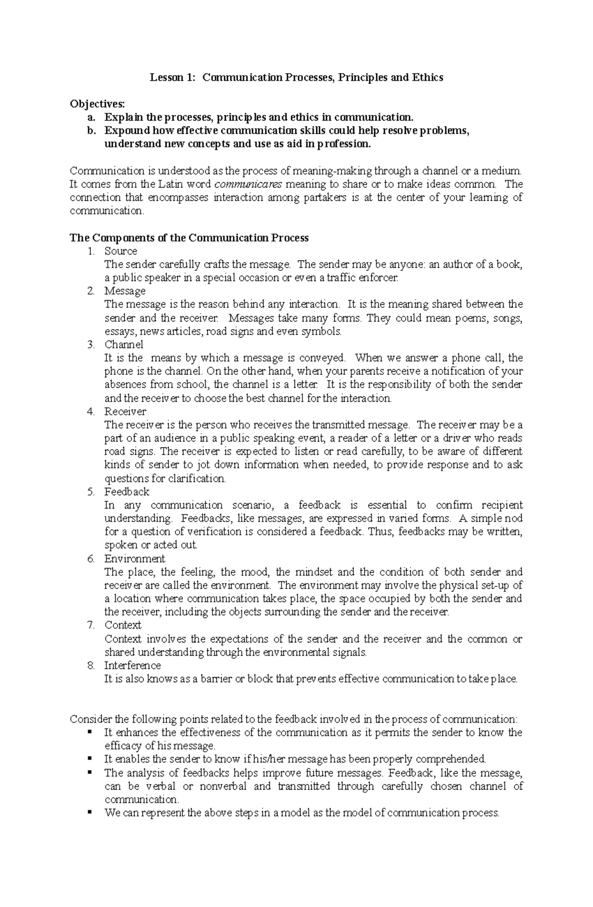 Lesson-1-ECE - FOR EVERYBODY - Lesson 1: Communication Processes ...