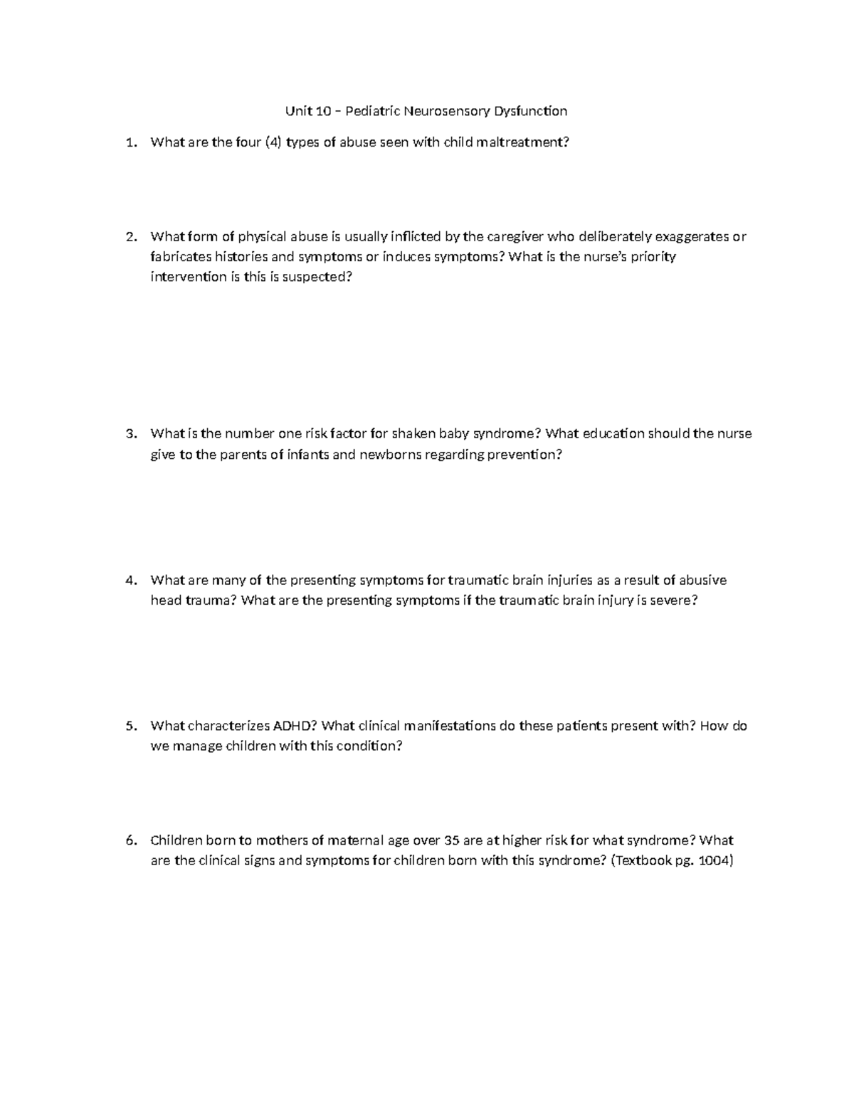 Neurosensory Dysfunction Quiz - Unit 10 – Pediatric Neurosensory ...