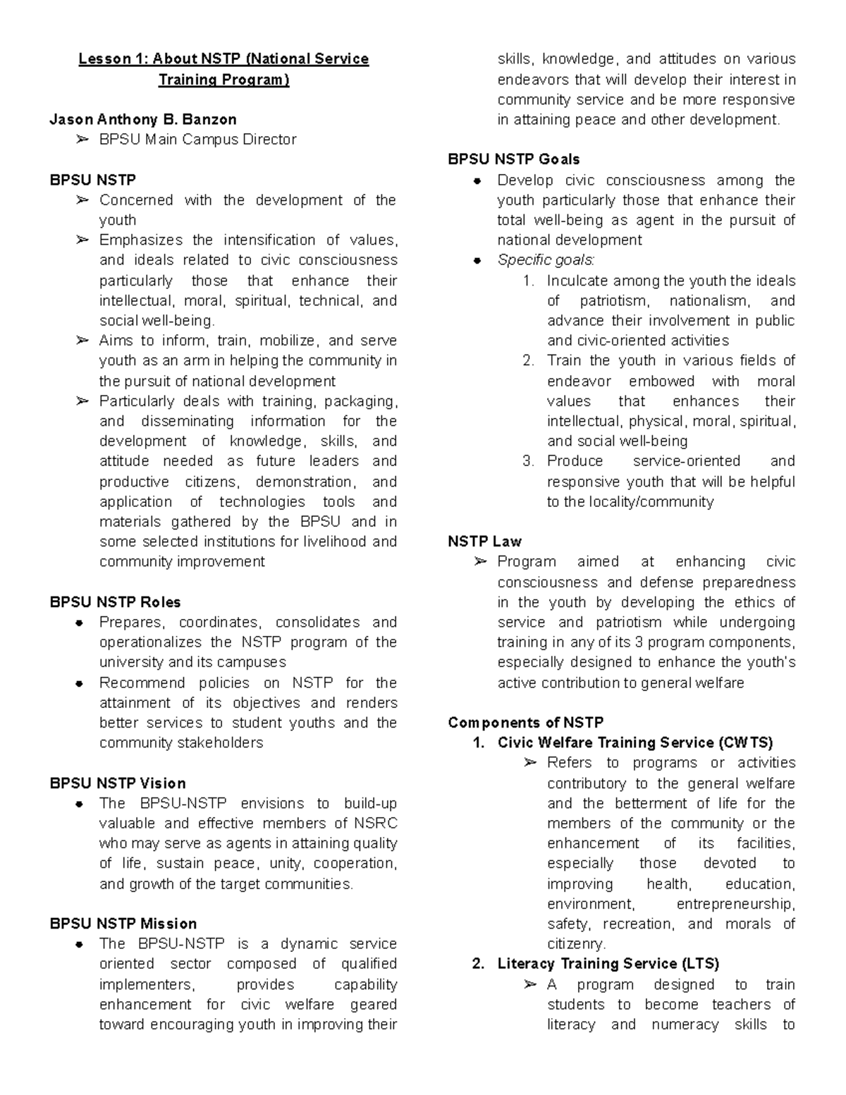 NSTP-Lessons - It is a reviewer - Lesson 1: About NSTP (National ...