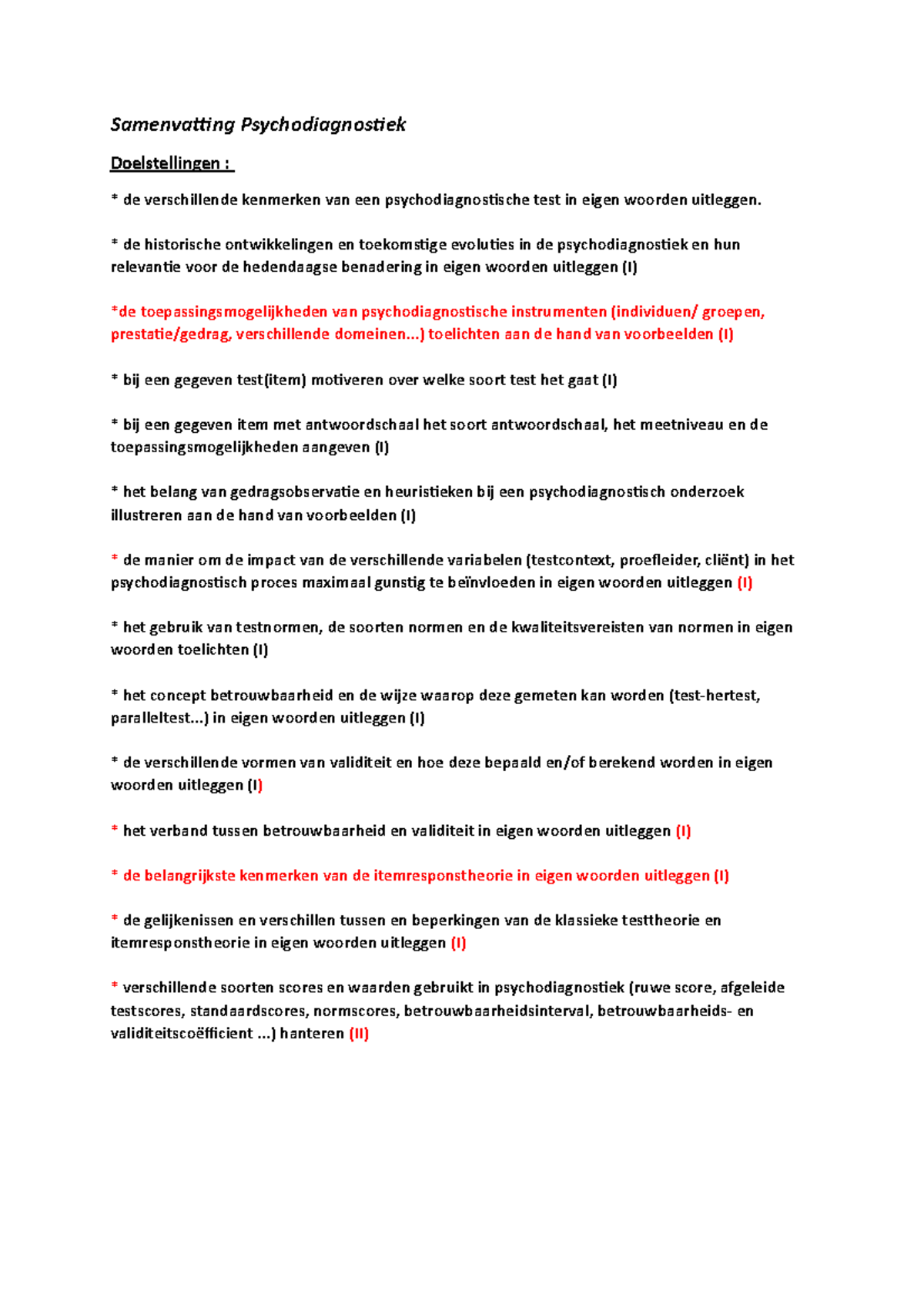 Samenvatting Psychodiagnostiek - Samenvatting Psychodiagnostiek Doelstellingen : de ...
