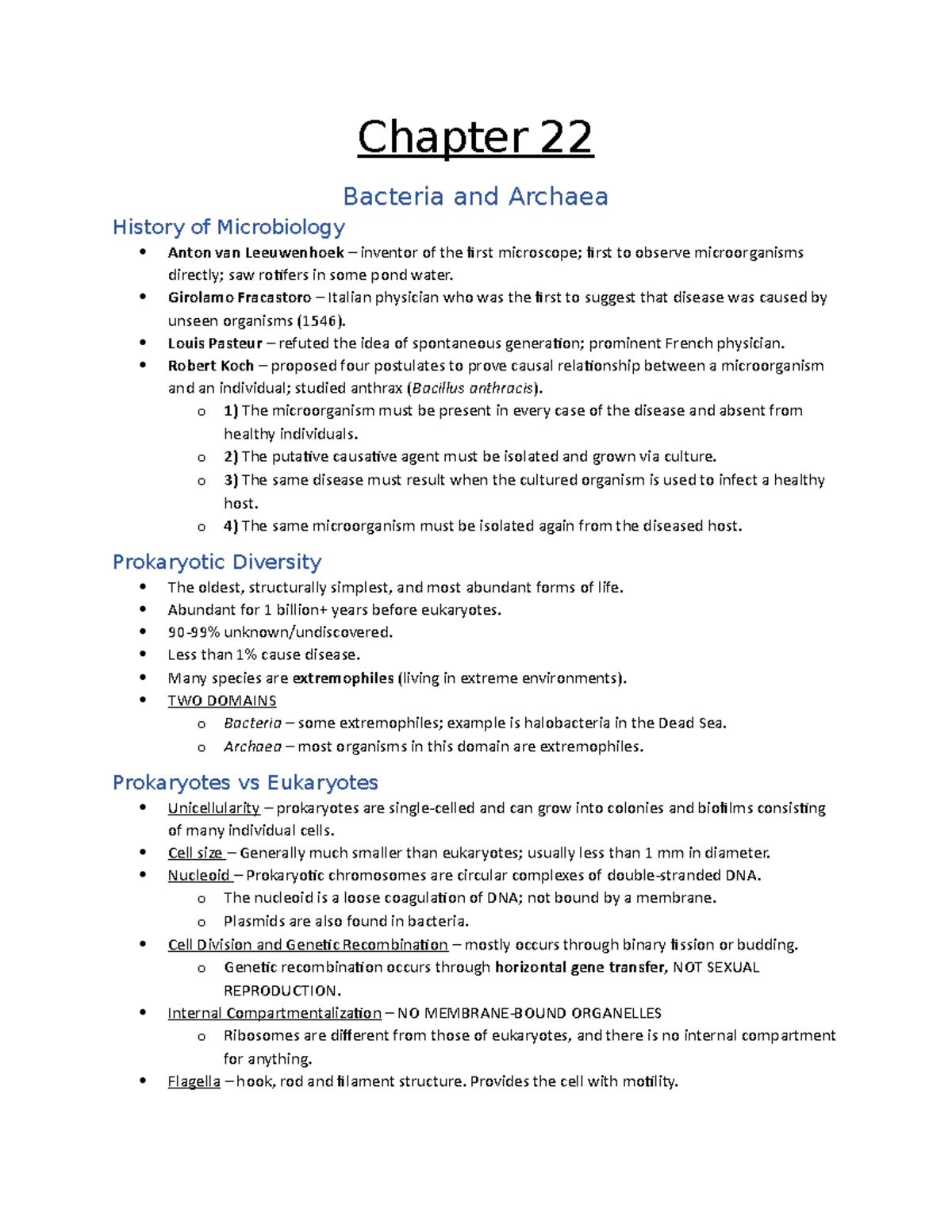 Chapter 22 Notes - Basic Prokaryote Anatomy - Chapter 22 Bacteria and ...