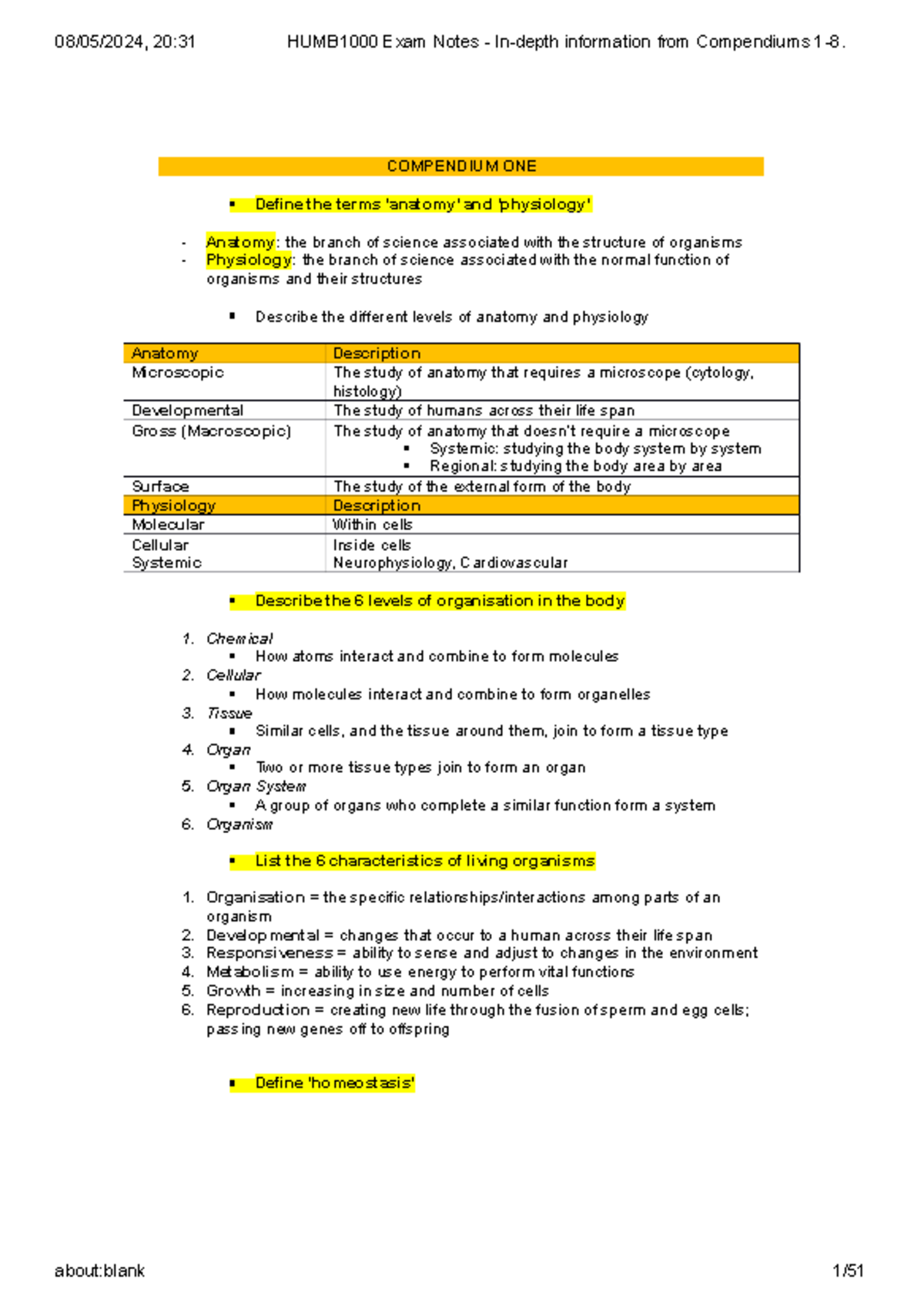 HUMB1000 Exam Notes - In-depth information from Compendiums 1-8 ...
