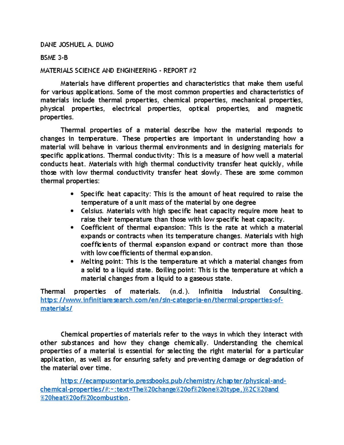Material science - DANE JOSHUEL A. DUMO BSME 3-B MATERIALS SCIENCE AND ...