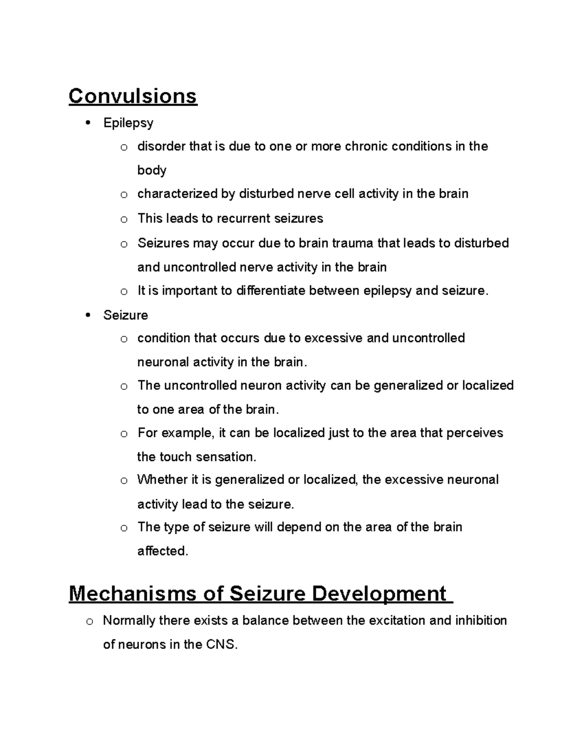 Convulsions - Lecture notes 5-8 - Convulsions Epilepsy o disorder that ...