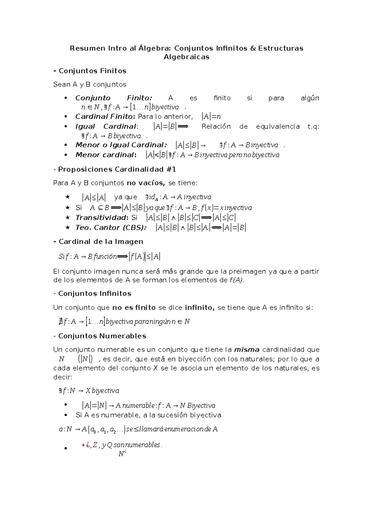Resumen Intro al Álgebra 5 - Resumen Intro al Conjuntos Infinitos ...