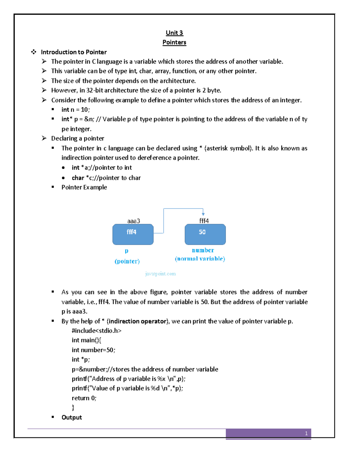UNIT 3 - This is our project explanation - Unit 3 Pointers Introduction to Pointer The pointer ...