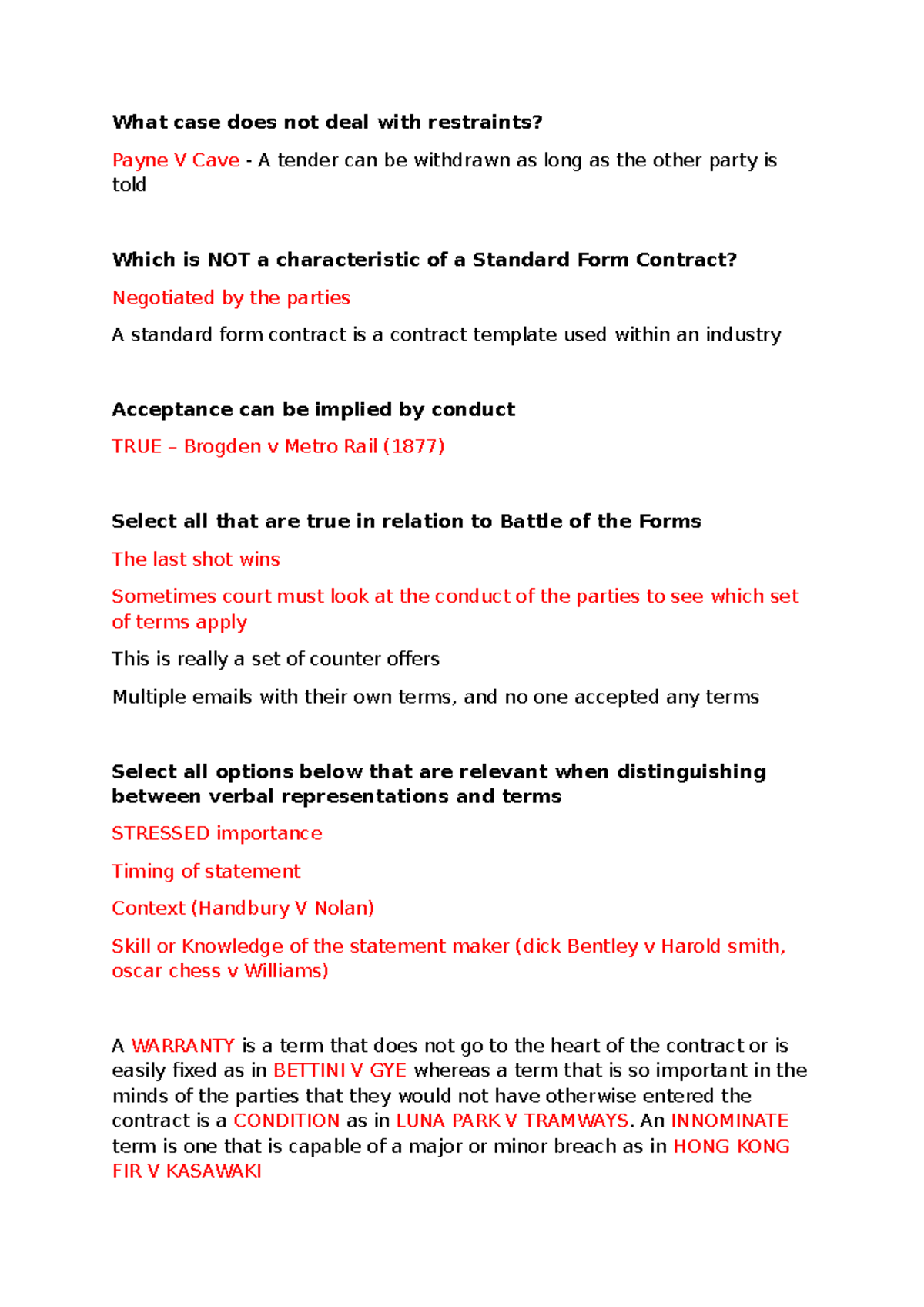 Blaw2012 question sheet and answers for mcq test prac - What case does ...