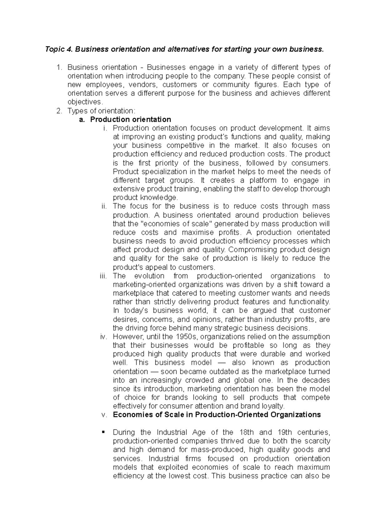 Business alternatives - Topic 4. Business orientation and alternatives ...