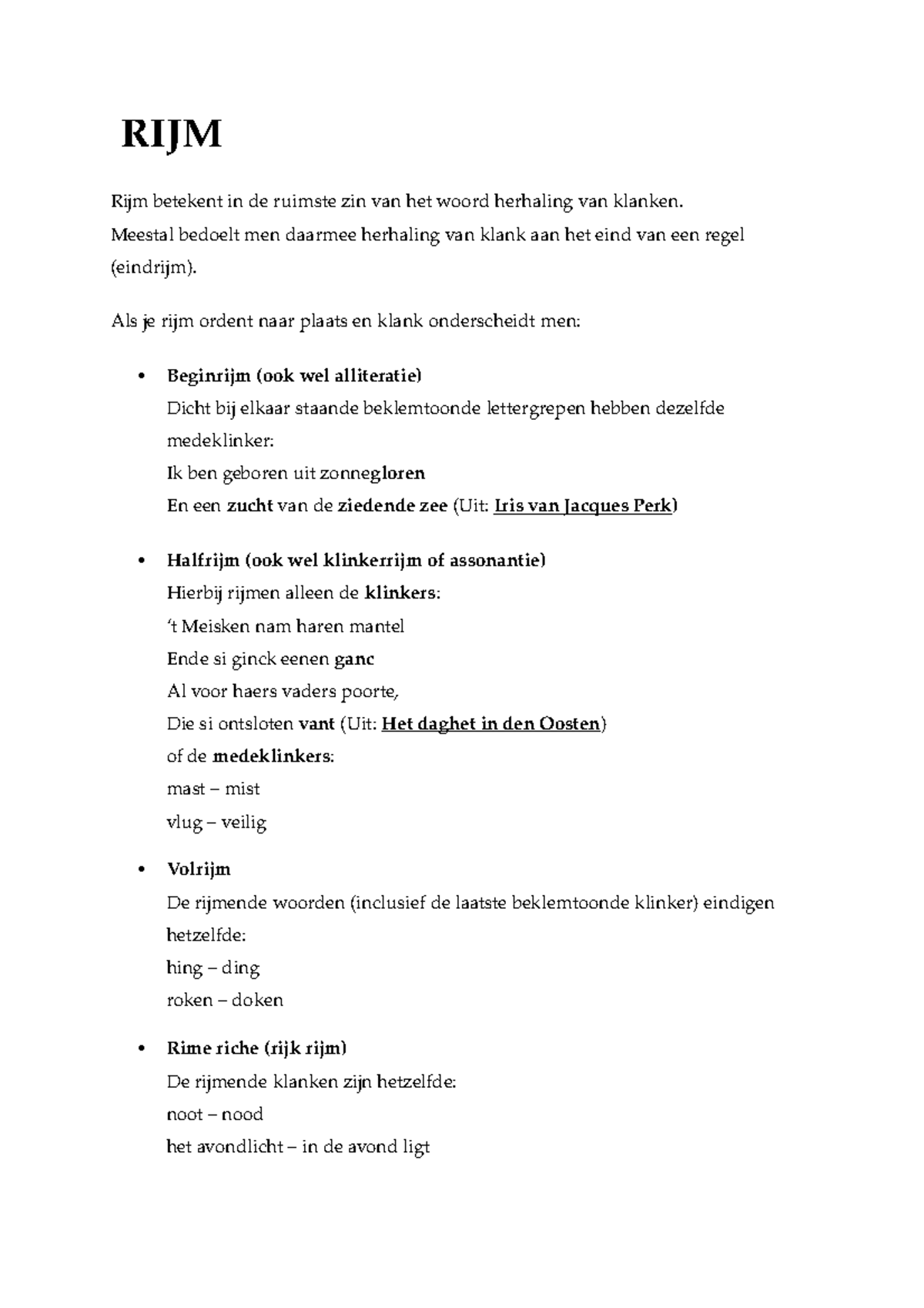 Rijm en rijmschema's H5 - RIJM Rijm betekent in de ruimste zin van het ...