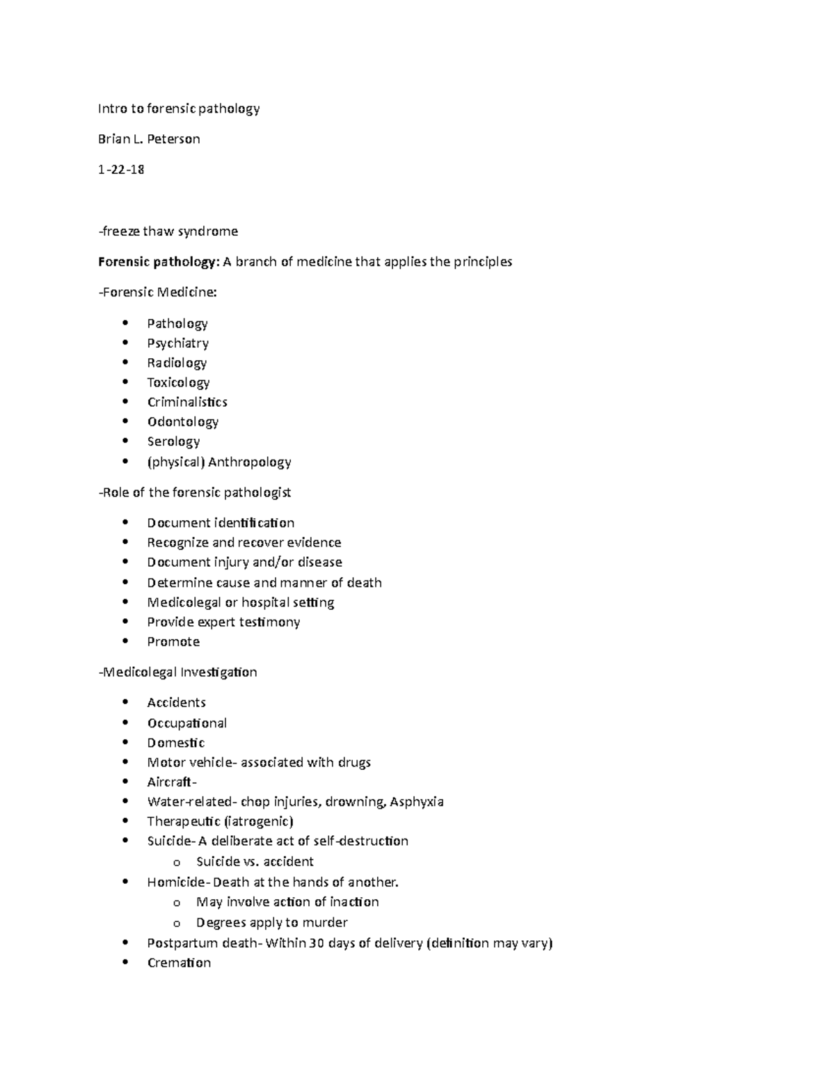 Forensic Science course notes - Intro to forensic pathology Brian L ...