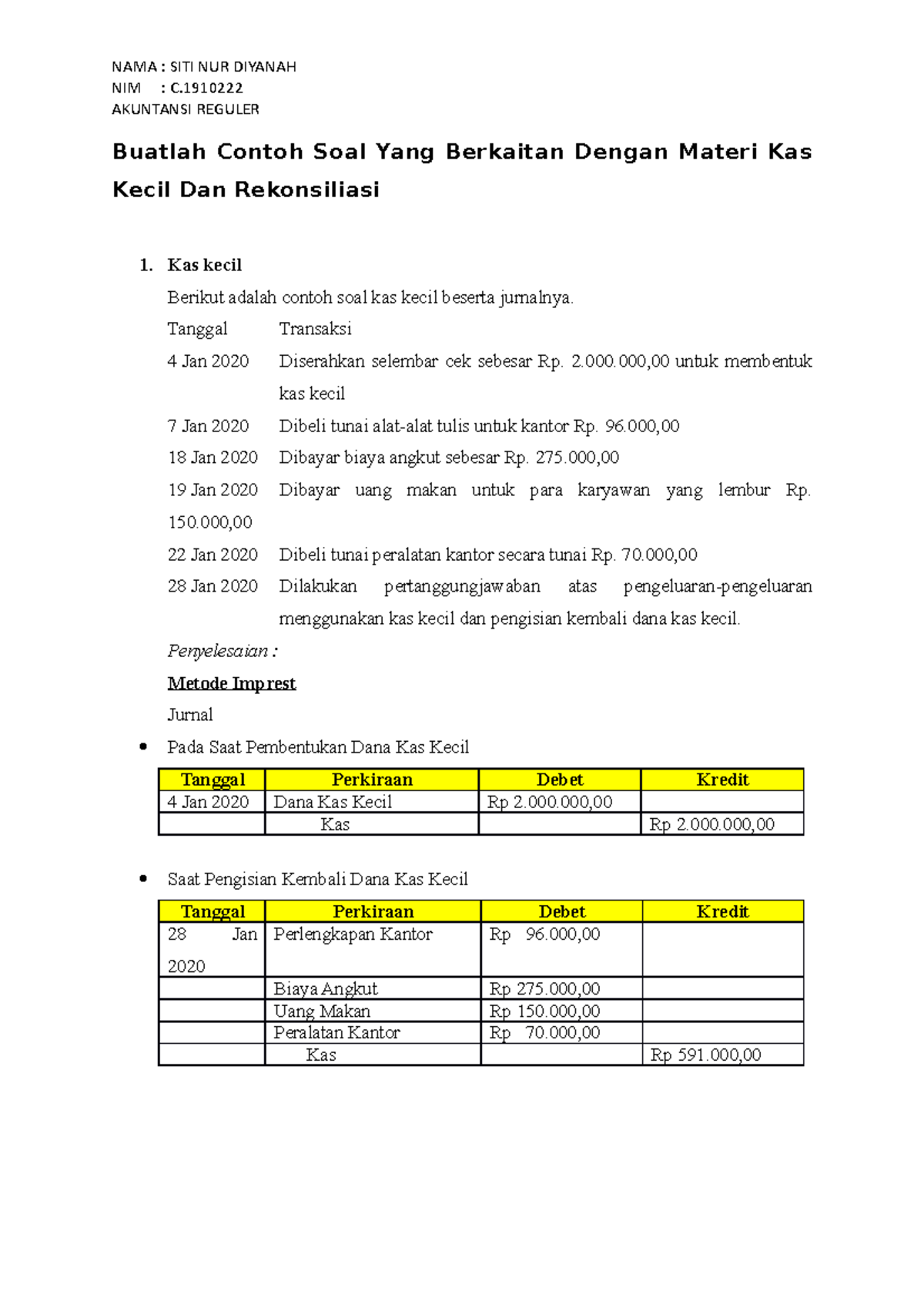 AKD2 Kas Kecil dan Rekonsiliasi Bank - NIM : C. AKUNTANSI REGULER ...