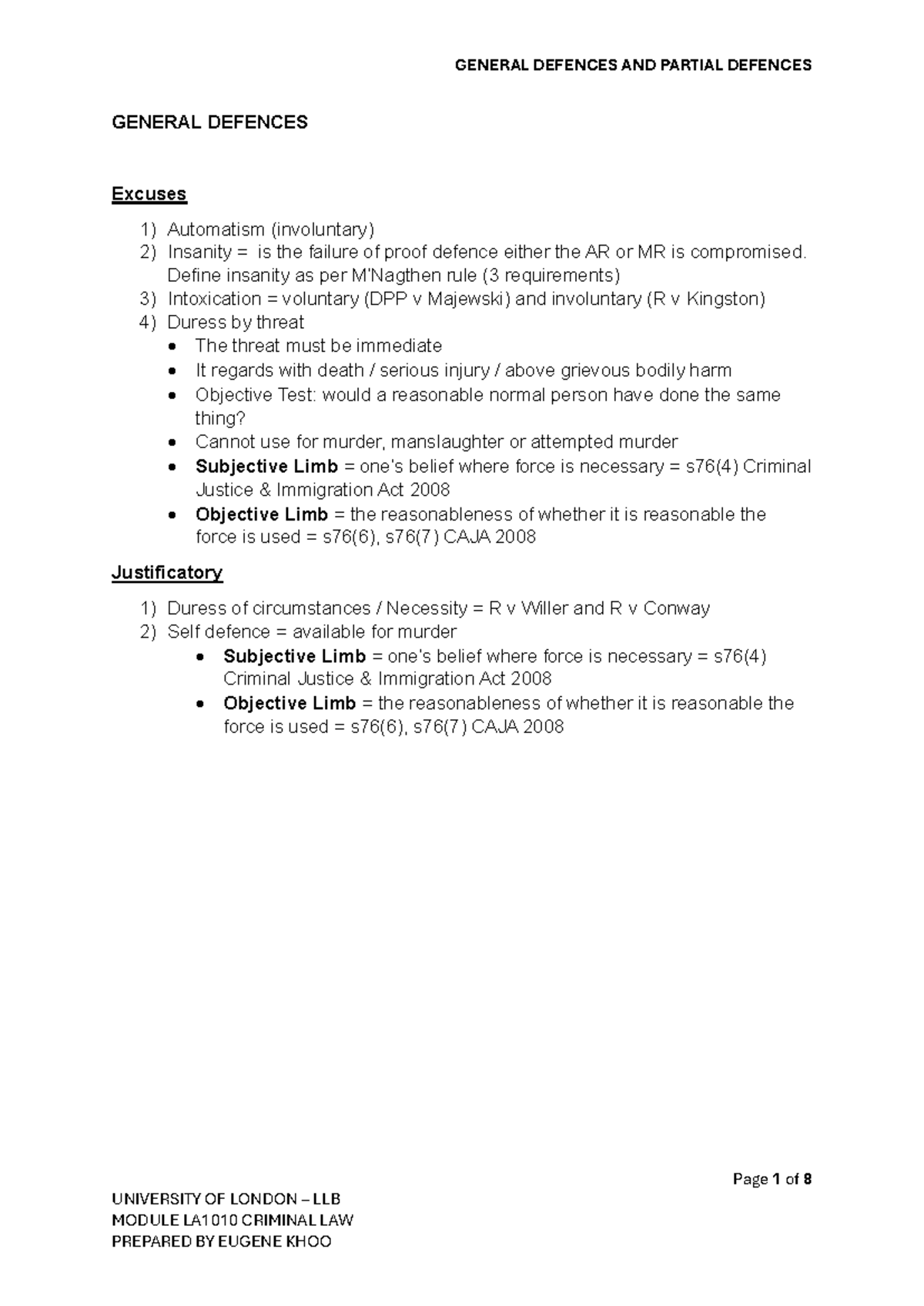 1 - General Defences 2024 - University OF London - Page 1 of 8 ...