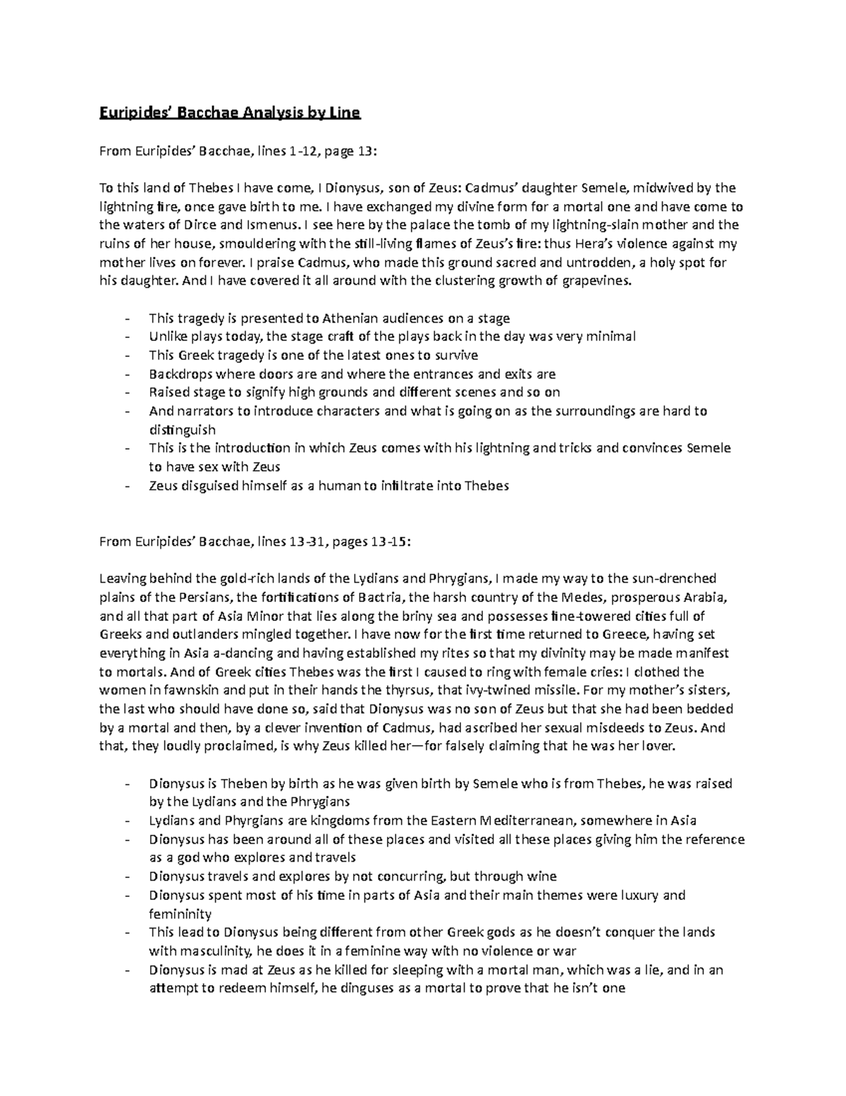 Euripides - Euripides’ Bacchae Analysis by Line From Euripides’ Bacchae ...