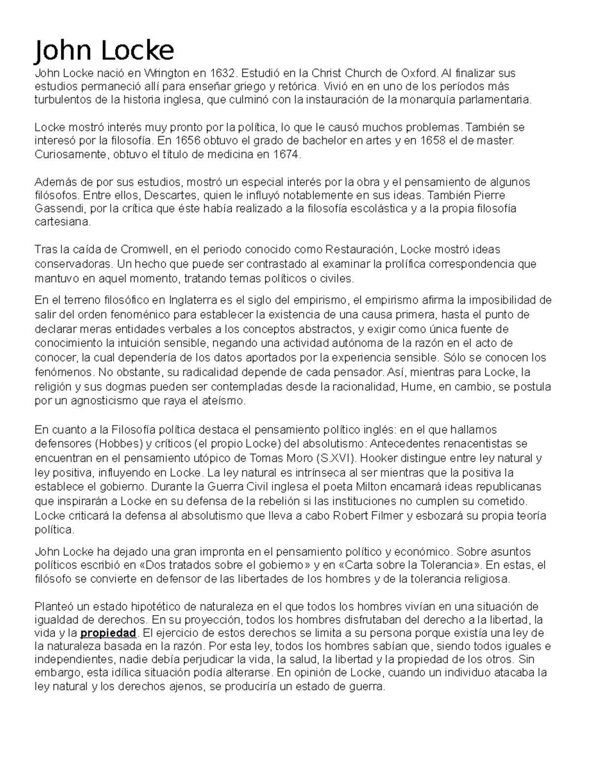 John Locke - John Locke John Locke nació en Wrington en 1632. Estudió ...