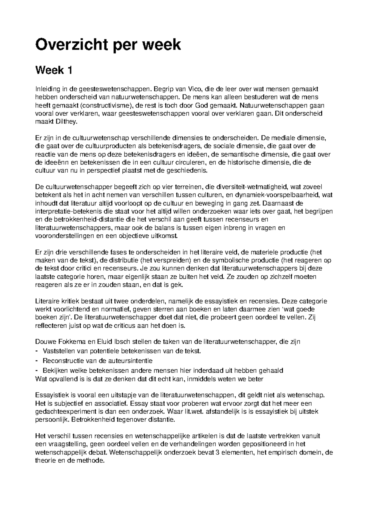 Overzicht per week - Overzicht per week Week 1 Inleiding in de ...