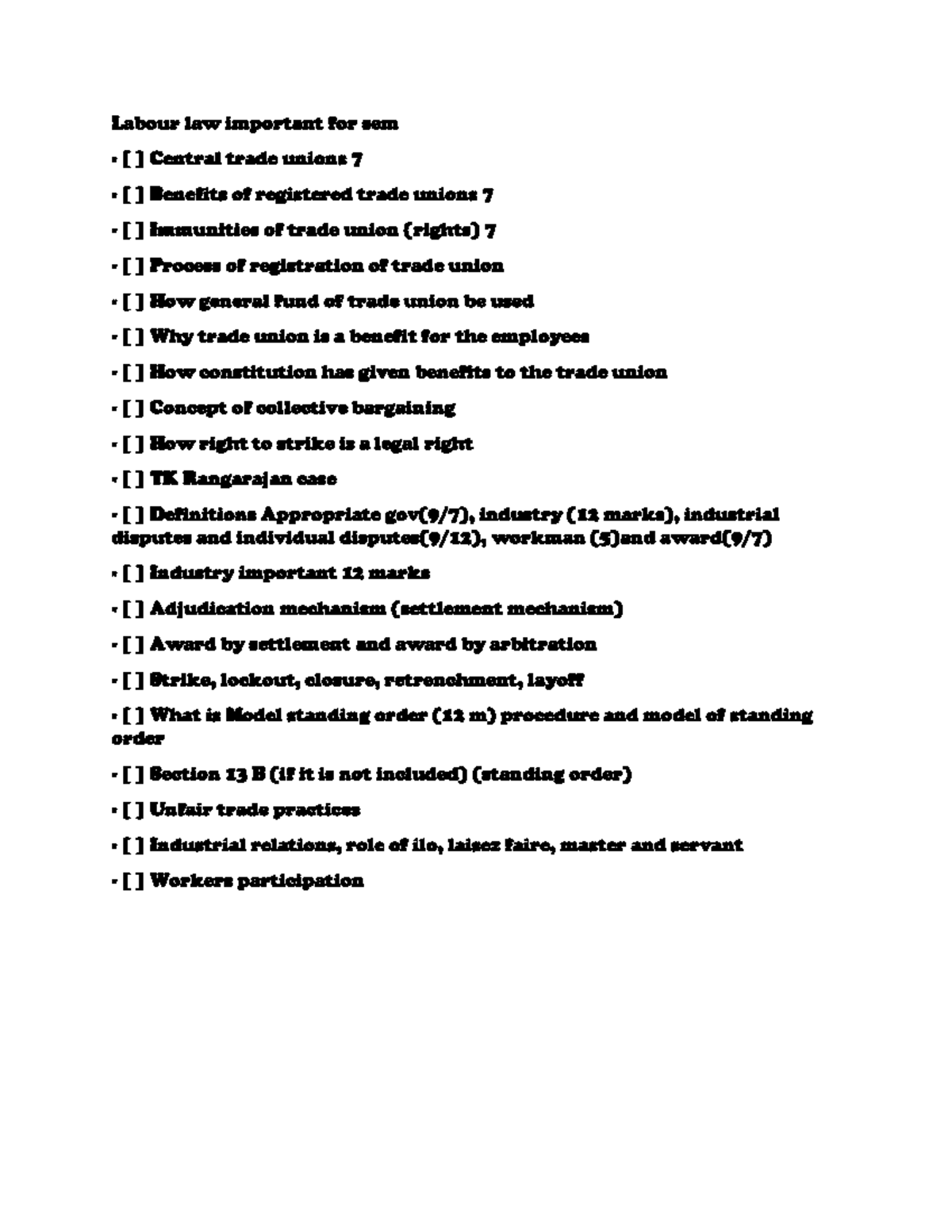 Labour QP - A set of questions for revision - Labour law important for ...