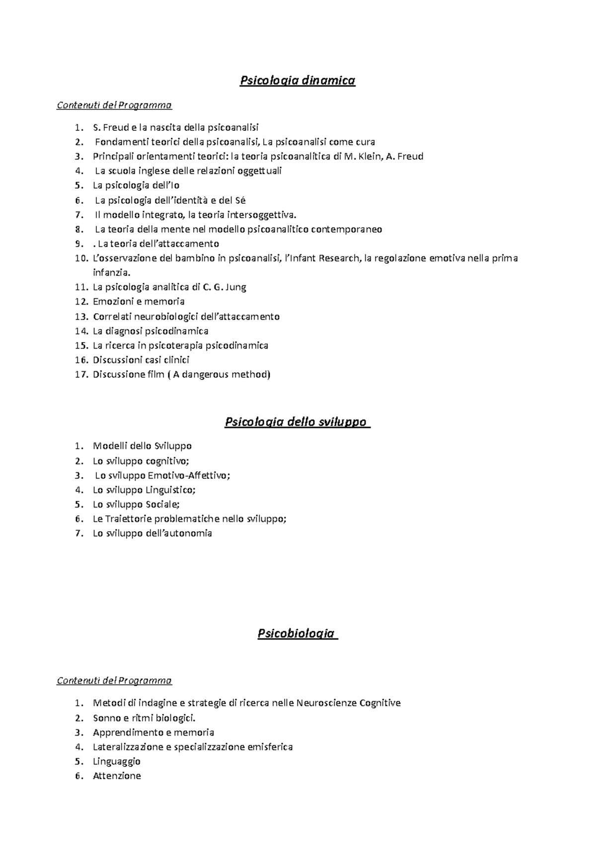 Psicologia dinamica - Psicologia dinamica Contenuti del Programma S ...