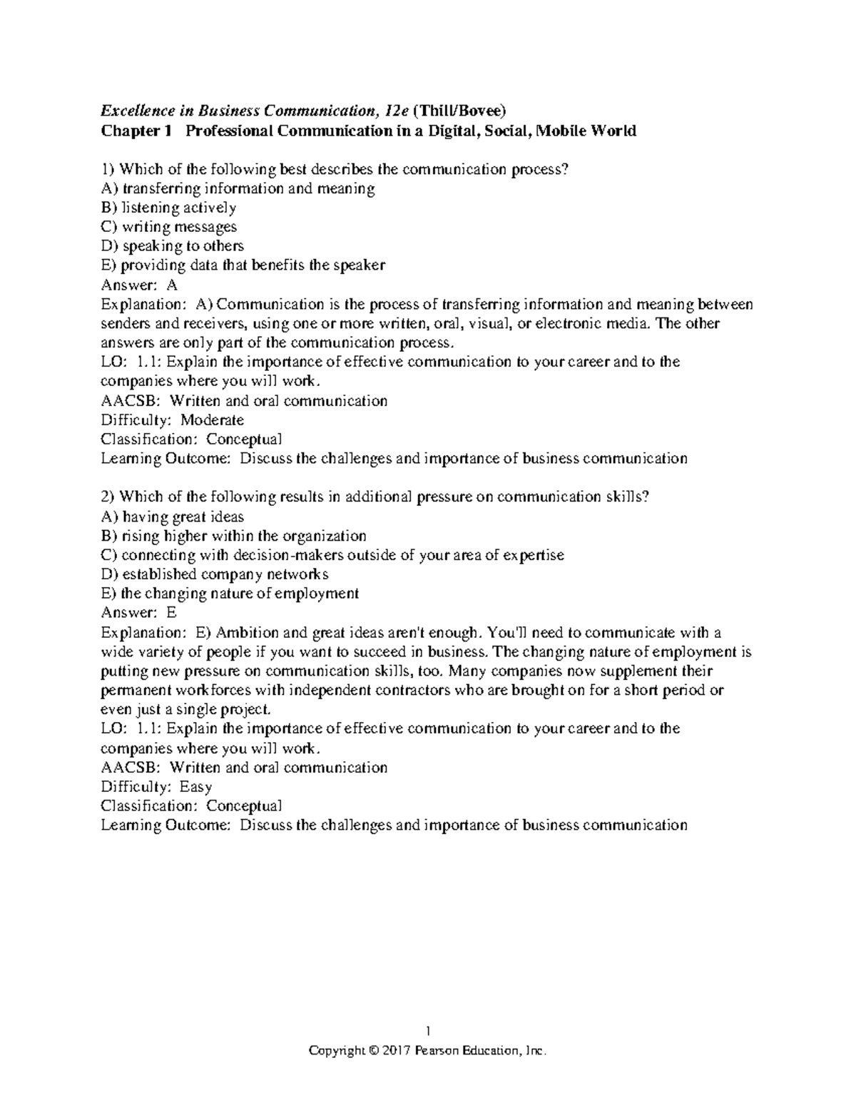 Thill ebc12 ch01 - daw win sandar khin - 1 Excellence in Business Communication, 12e (Thill ...