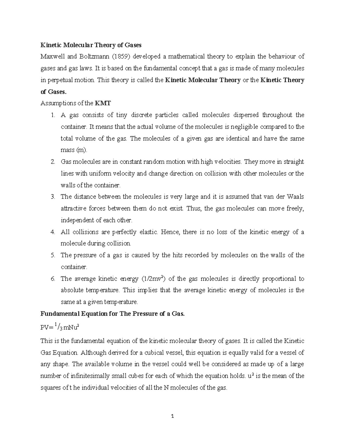 CHM1201(General Chemistry 1) Lecture 2 - Kinetic Molecular Theory of ...