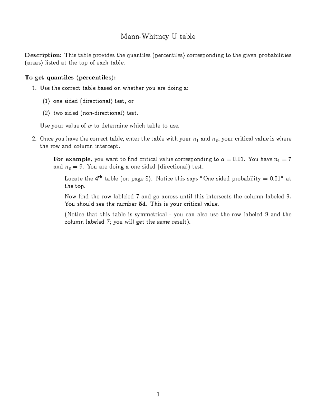 Mwu-table - Biostat material for exam - Description:(areas) listed at ...
