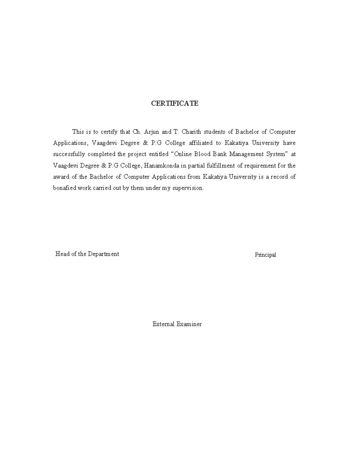 Project demo documents - CERTIFICATE This is to certify that Ch. Arjun ...