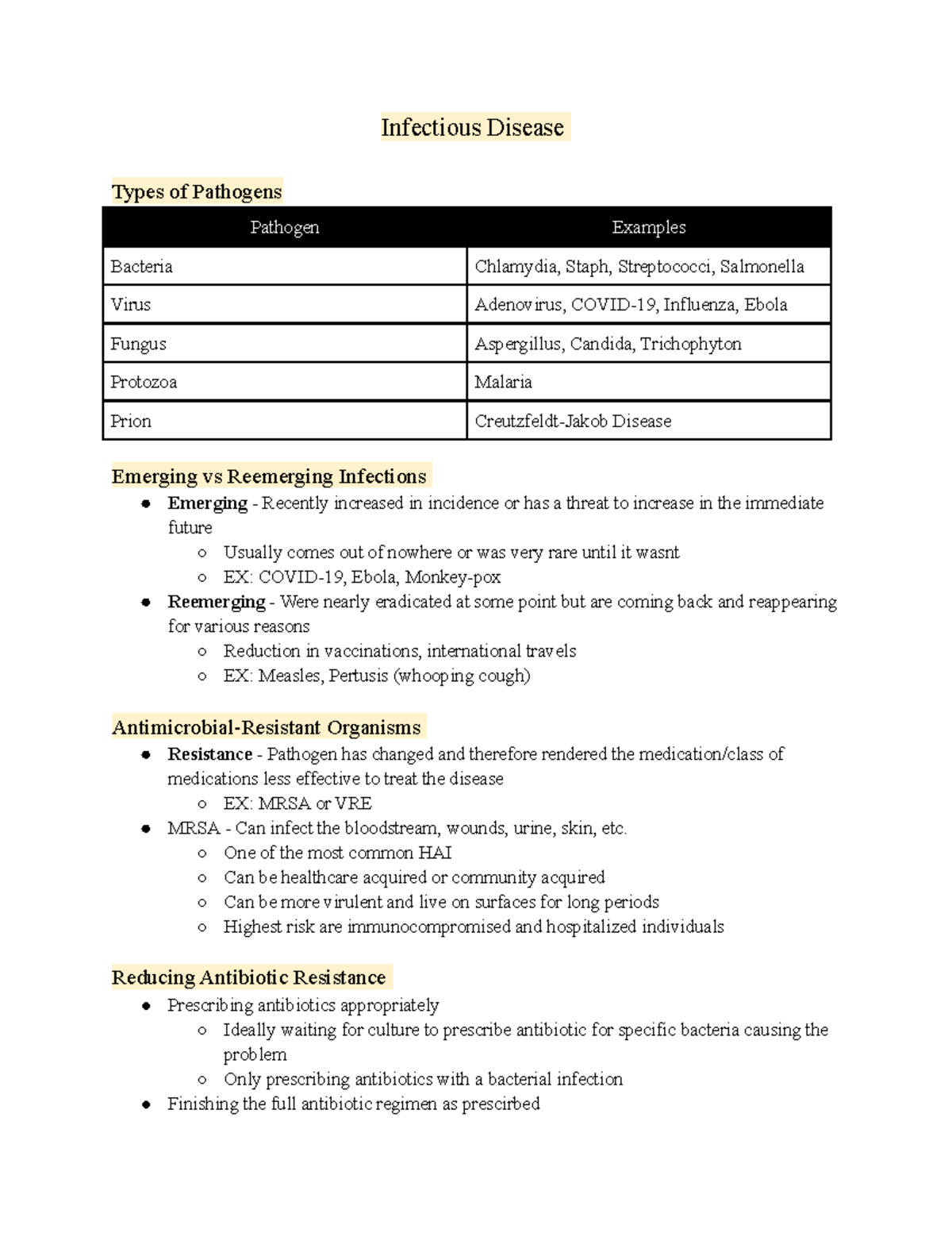 Infectious Disease - Infectious Disease Types of Pathogens Pathogen ...