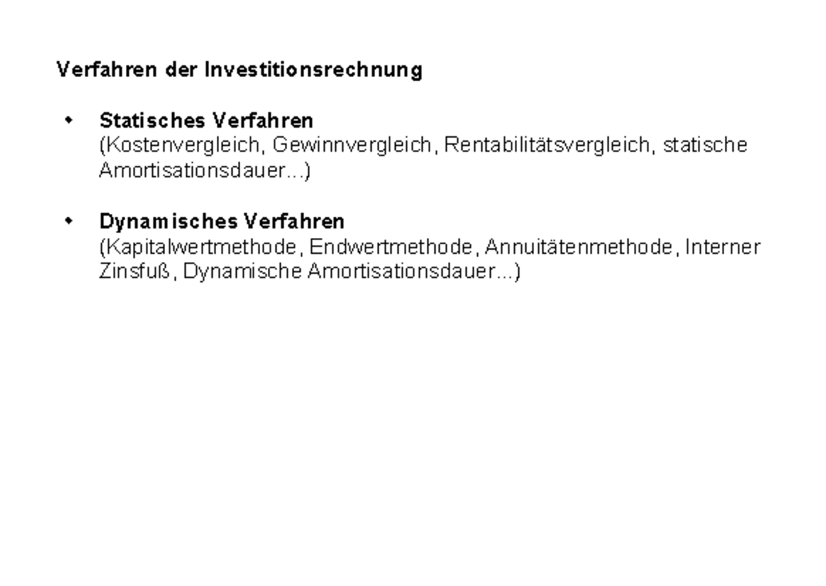 Fiwi karteikarten teil 2 - Verfahren der Investitionsrechnung ...