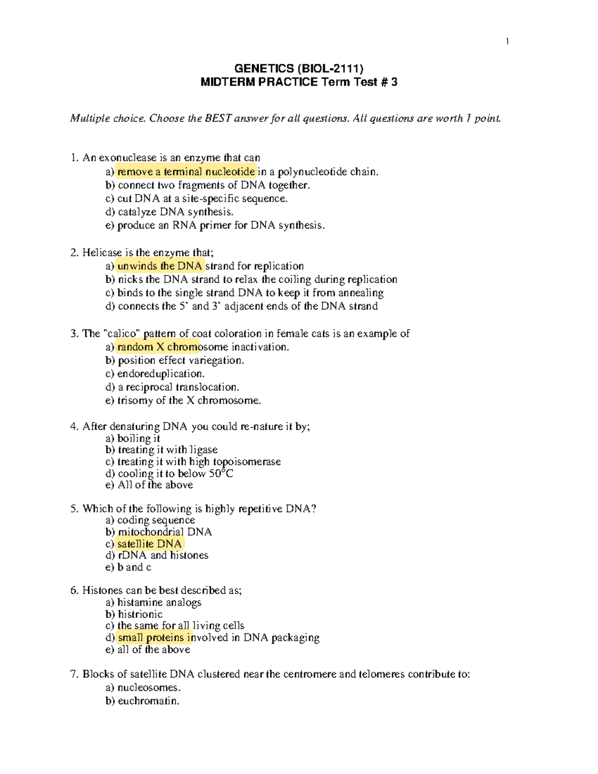 Practice Genetics Term Test 3 - 1 GENETICS (BIOL-2111) MIDTERM PRACTICE ...
