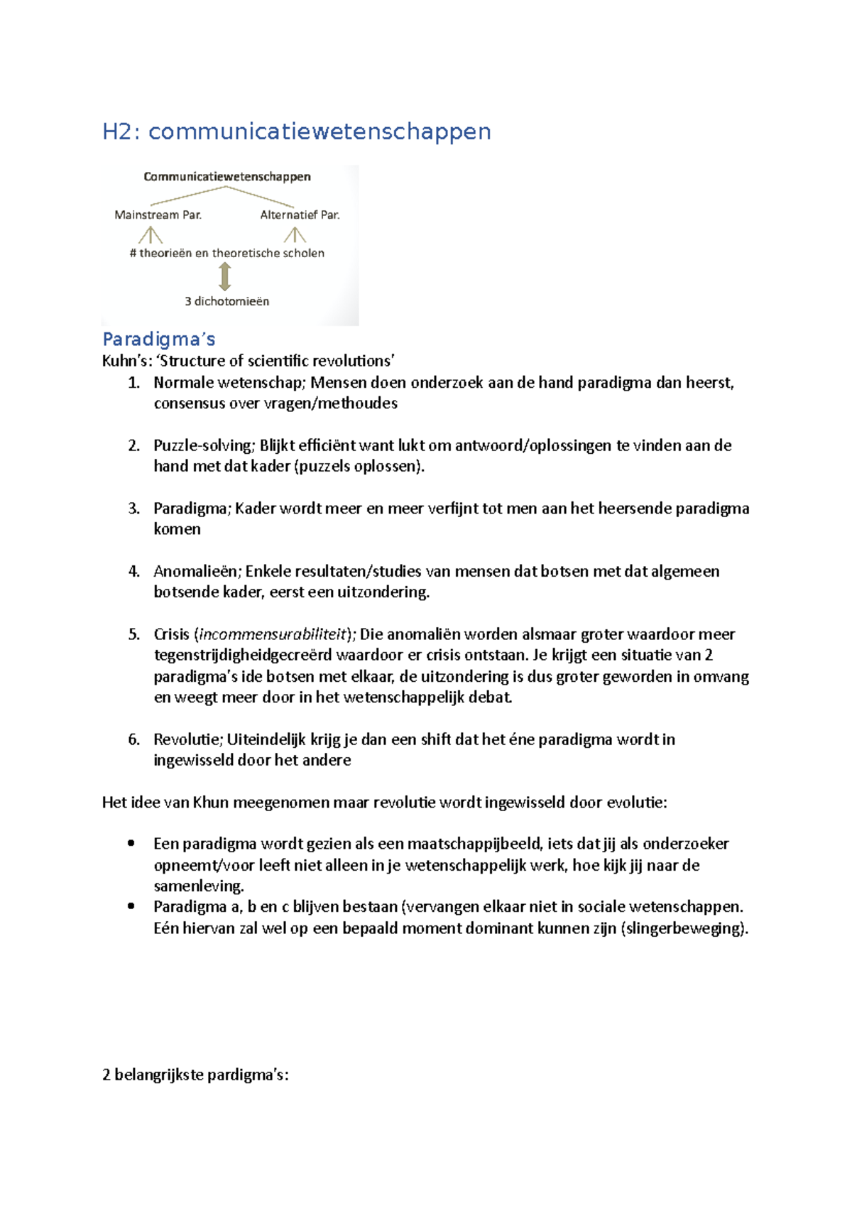 Communicatiewetenschappen Hoofdstuk 2 samenvatting - H2: communicatiewetenschappen Paradigma’s ...