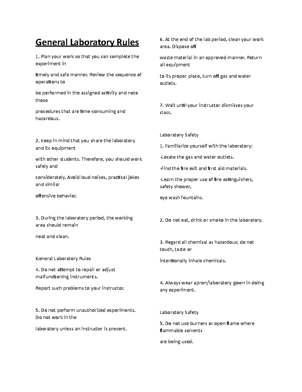 General Laboratory Rules - General Laboratory Rules Plan your work so ...