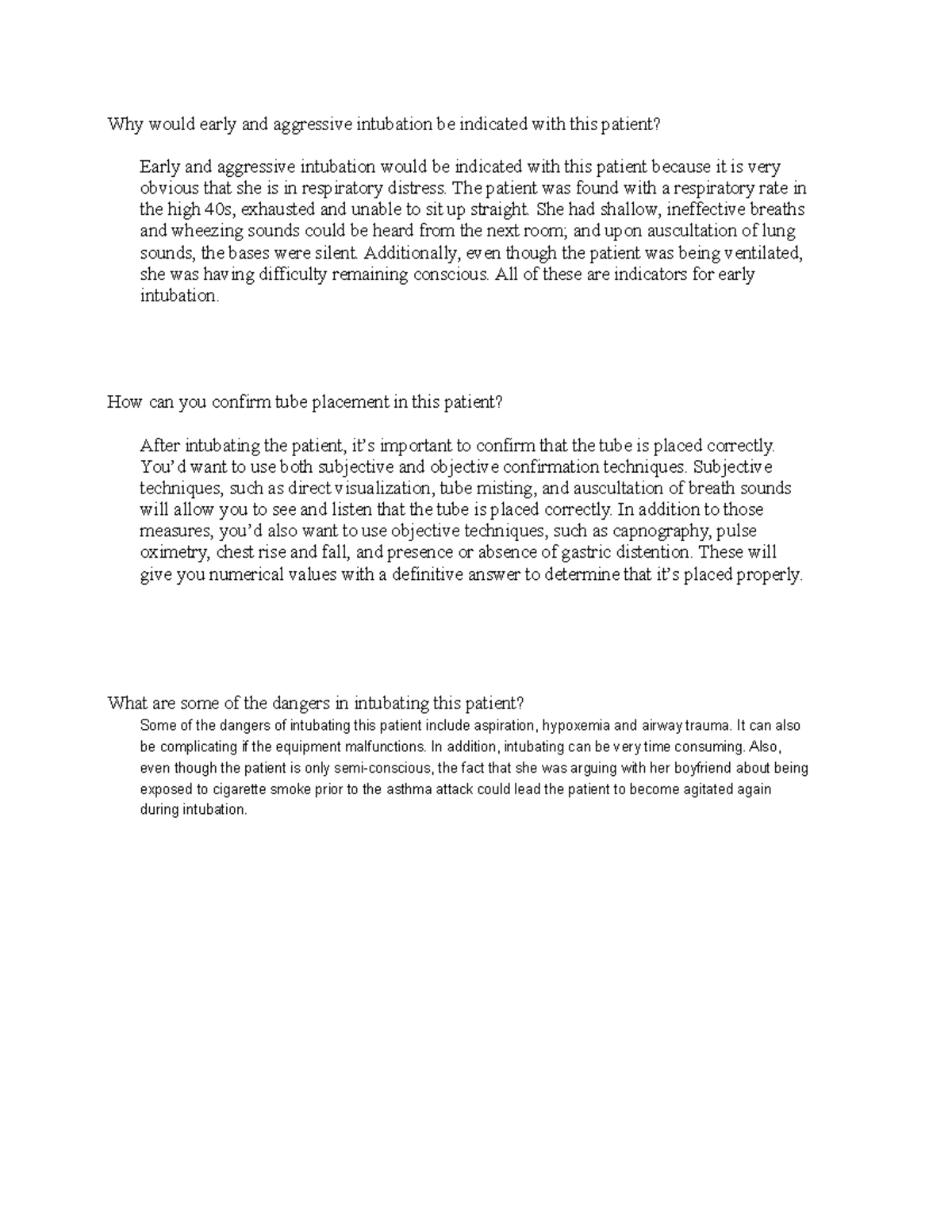 Airway Case Study- Discussion Board - Why would early and aggressive ...