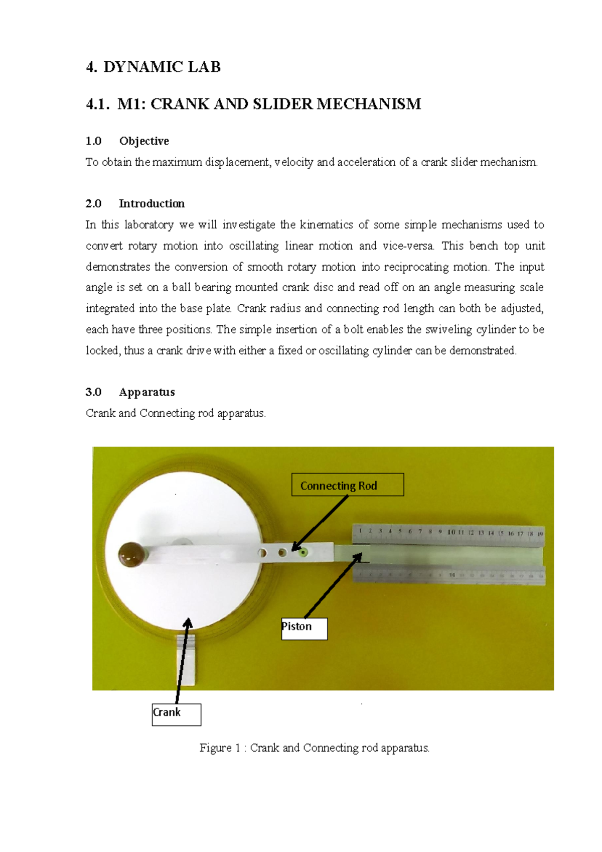 Crank slider lab report - 4. DYNAMIC LAB 4. M1: CRANK AND SLIDER ...