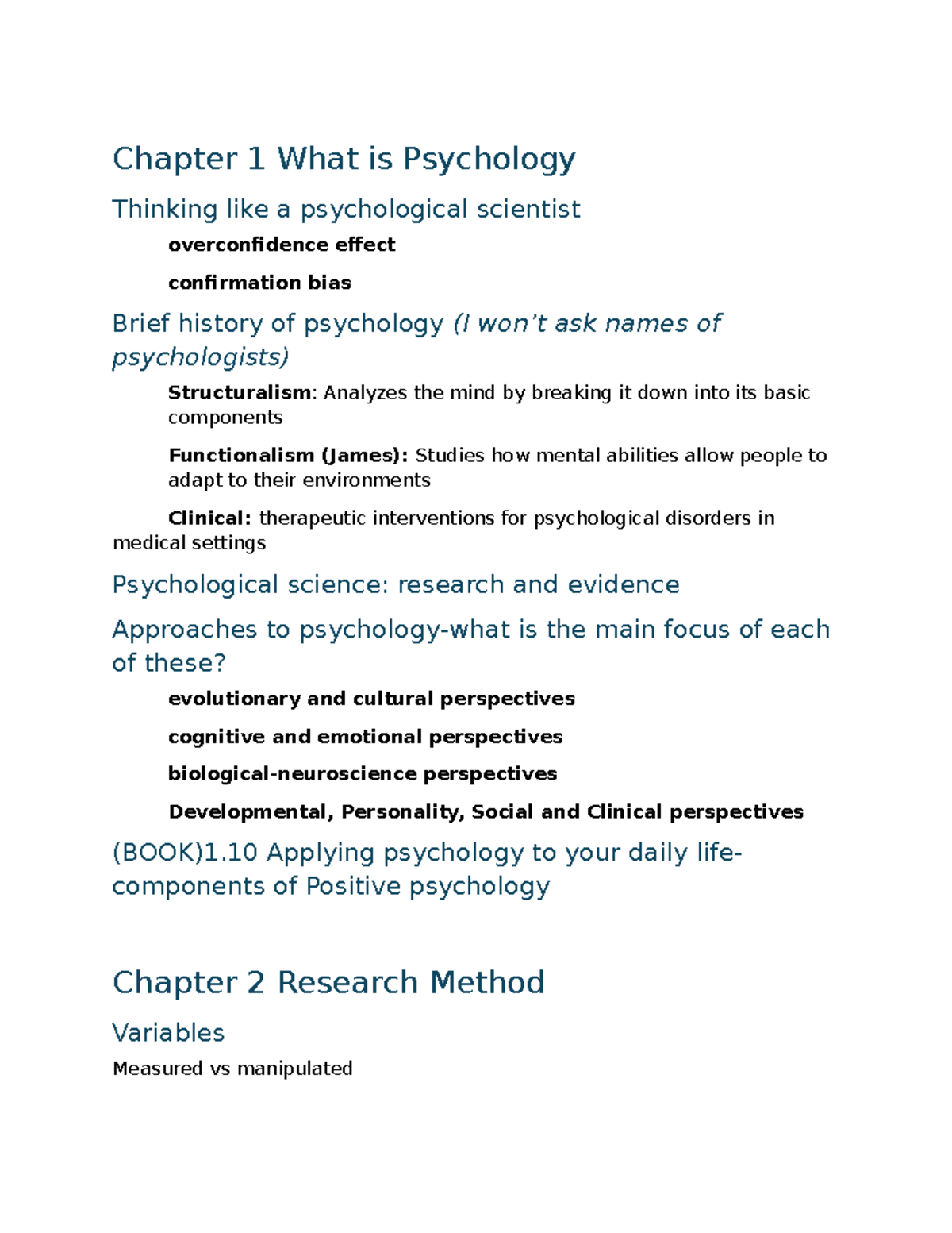 Exam 1 Note - Based on study guide - Chapter 1 What is Psychology ...