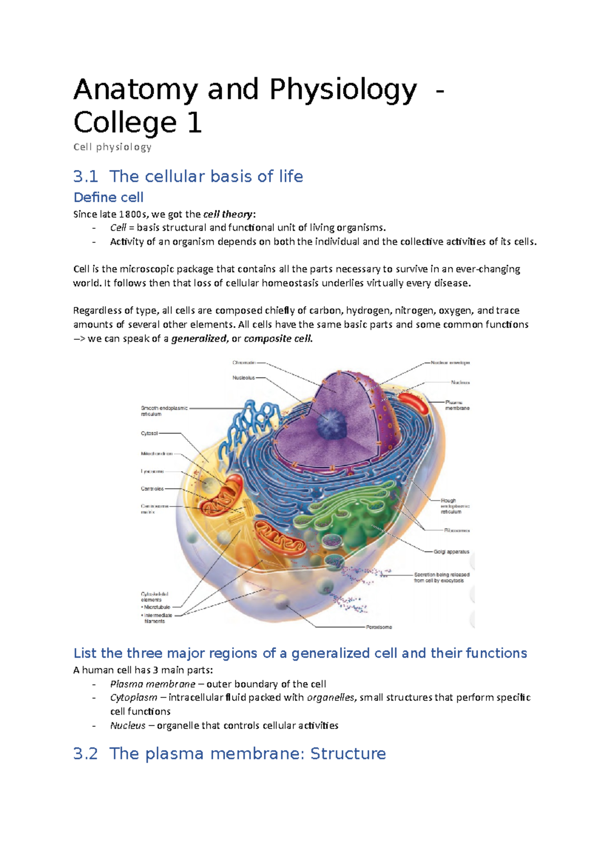 College 1 - Cell physiology - Anatomy and Physiology - College 1 Cell ...