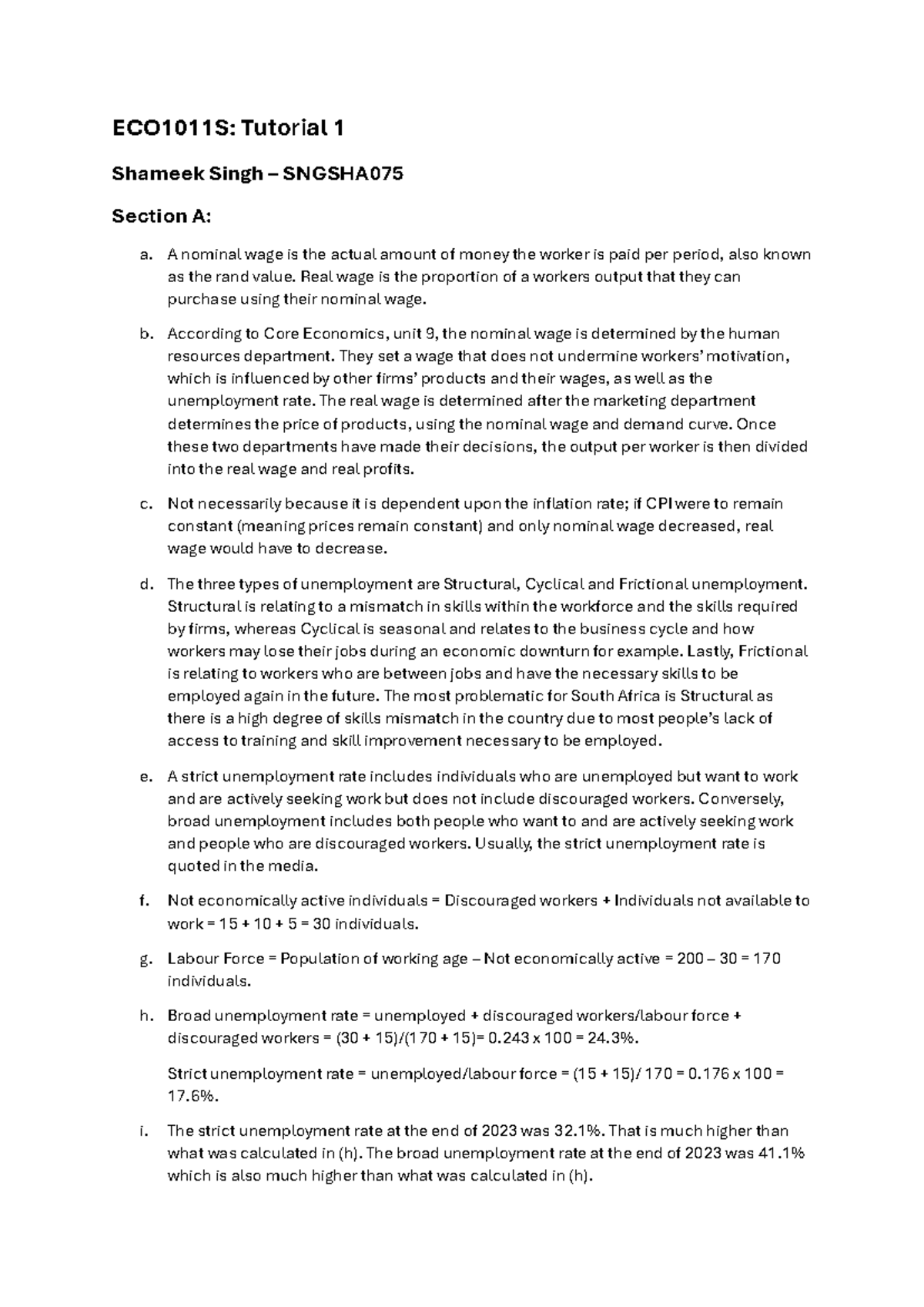 ECO1011S - Tutorial 1 - ECO1011S: Tutorial 1 Shameek Singh – SNGSHA0 75 ...