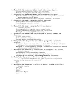 Classroom rules - Quiz - 1. Mark which student behaviors you should ...