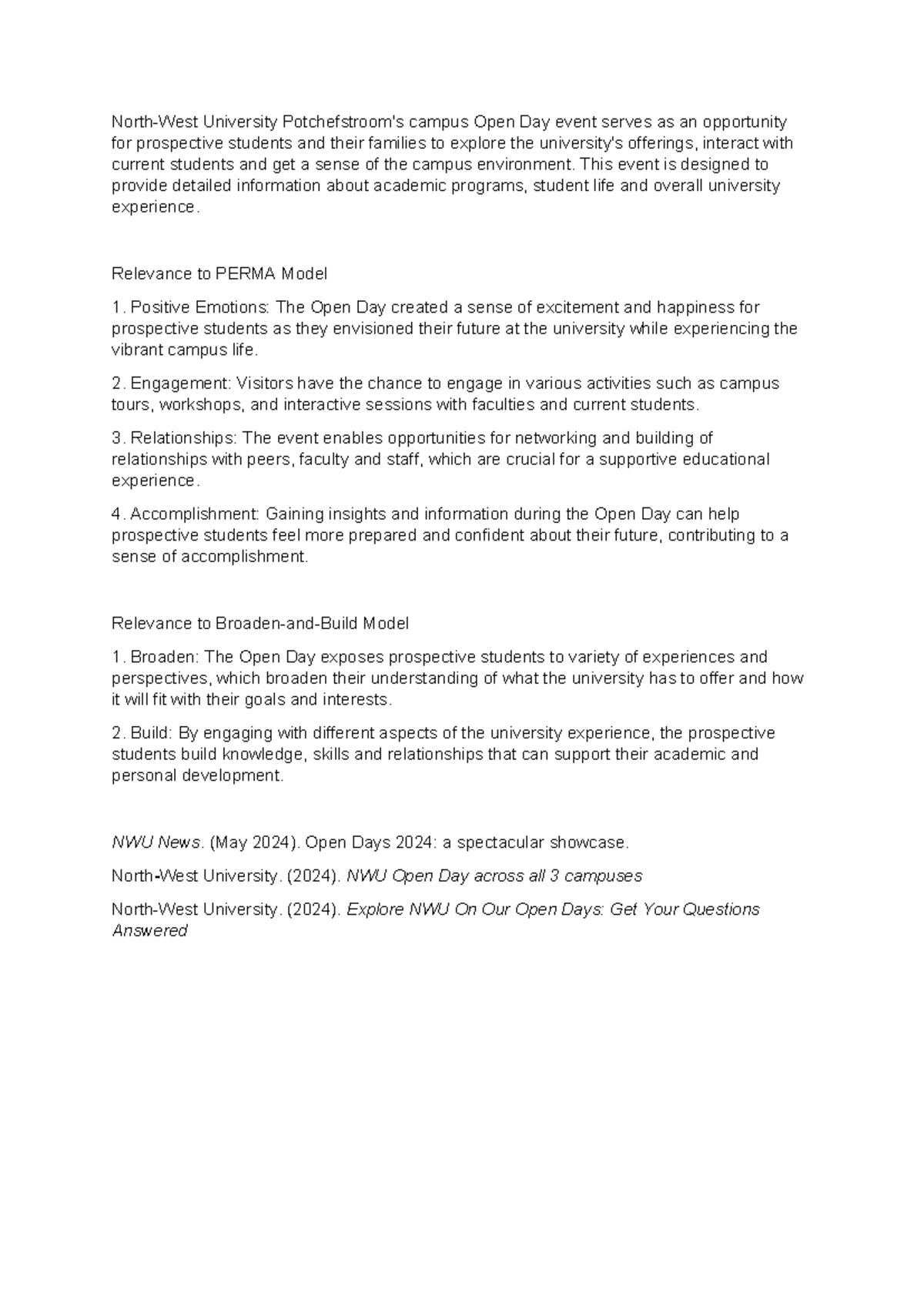 open day psyc assignment - North-West University Potchefstroom's campus ...